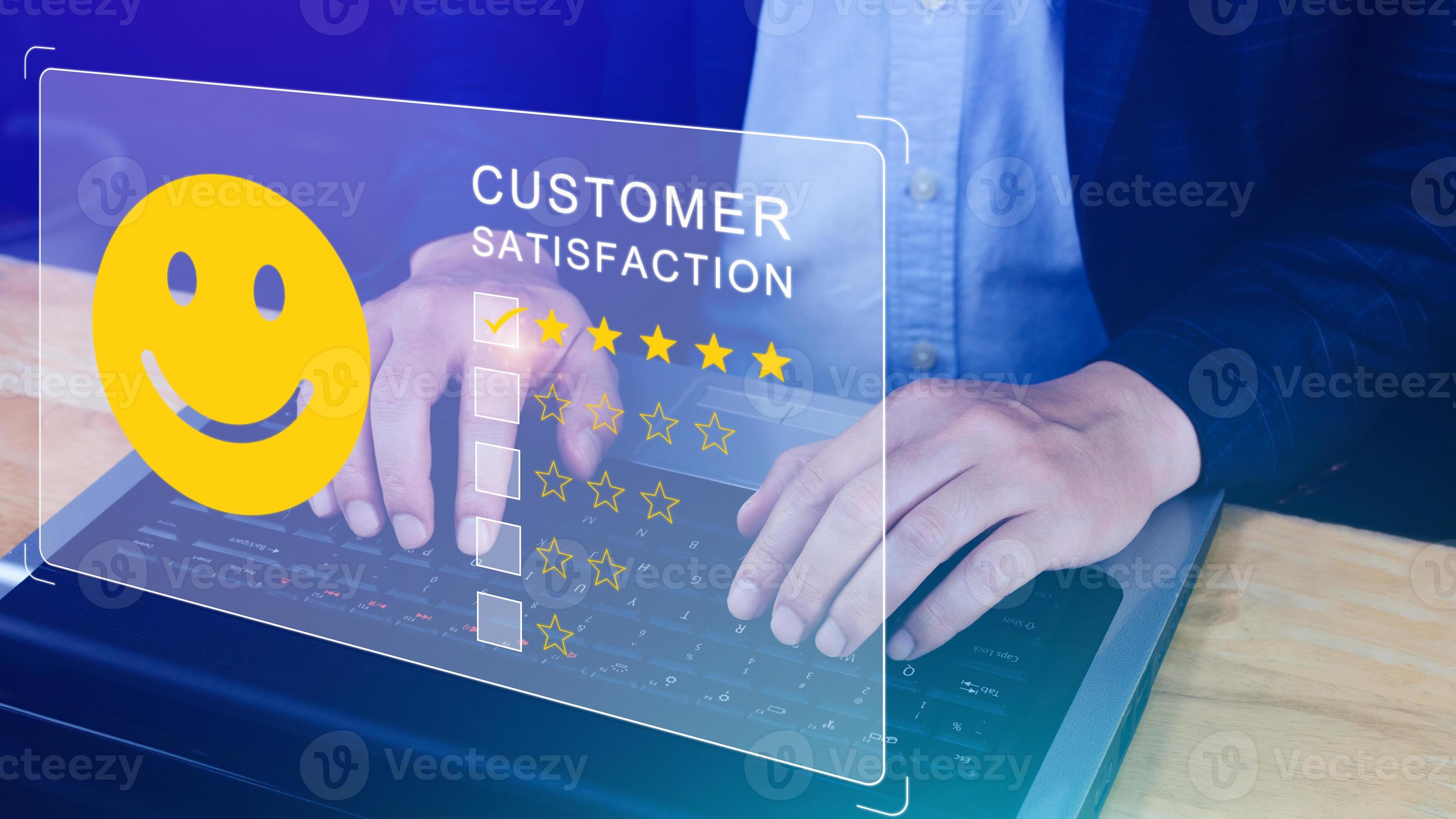 User gives rating to service experience on online application, Customer review satisfaction ...