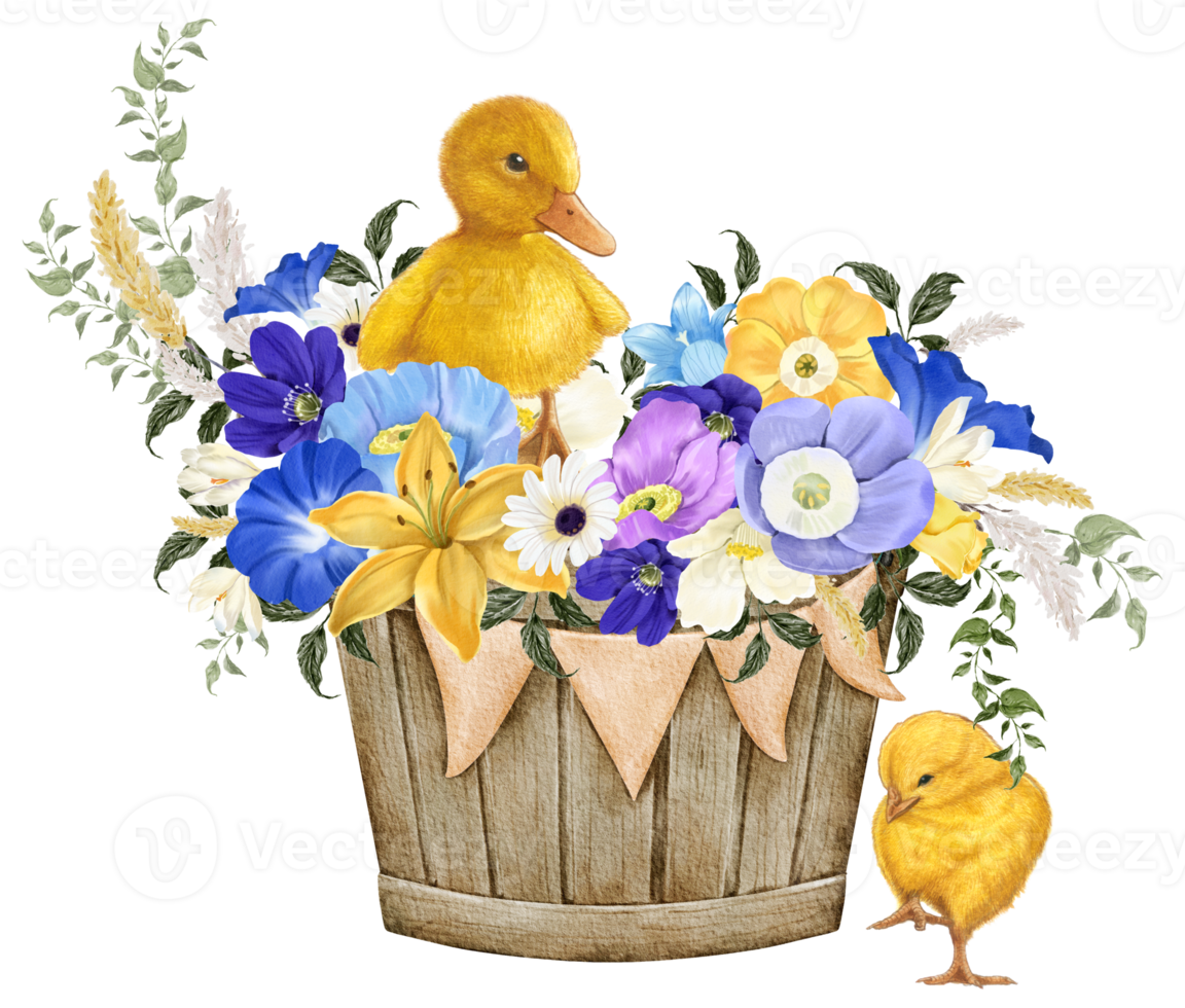 Spring floral watercolor with cute chick animal 19988096 PNG