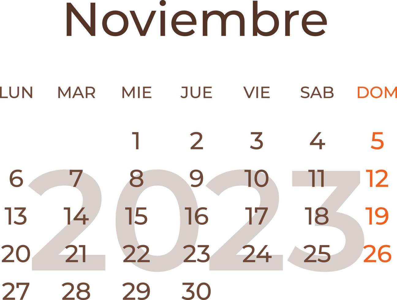 calendario mes noviembre en Español año 2023. 19999878 Vector en Vecteezy