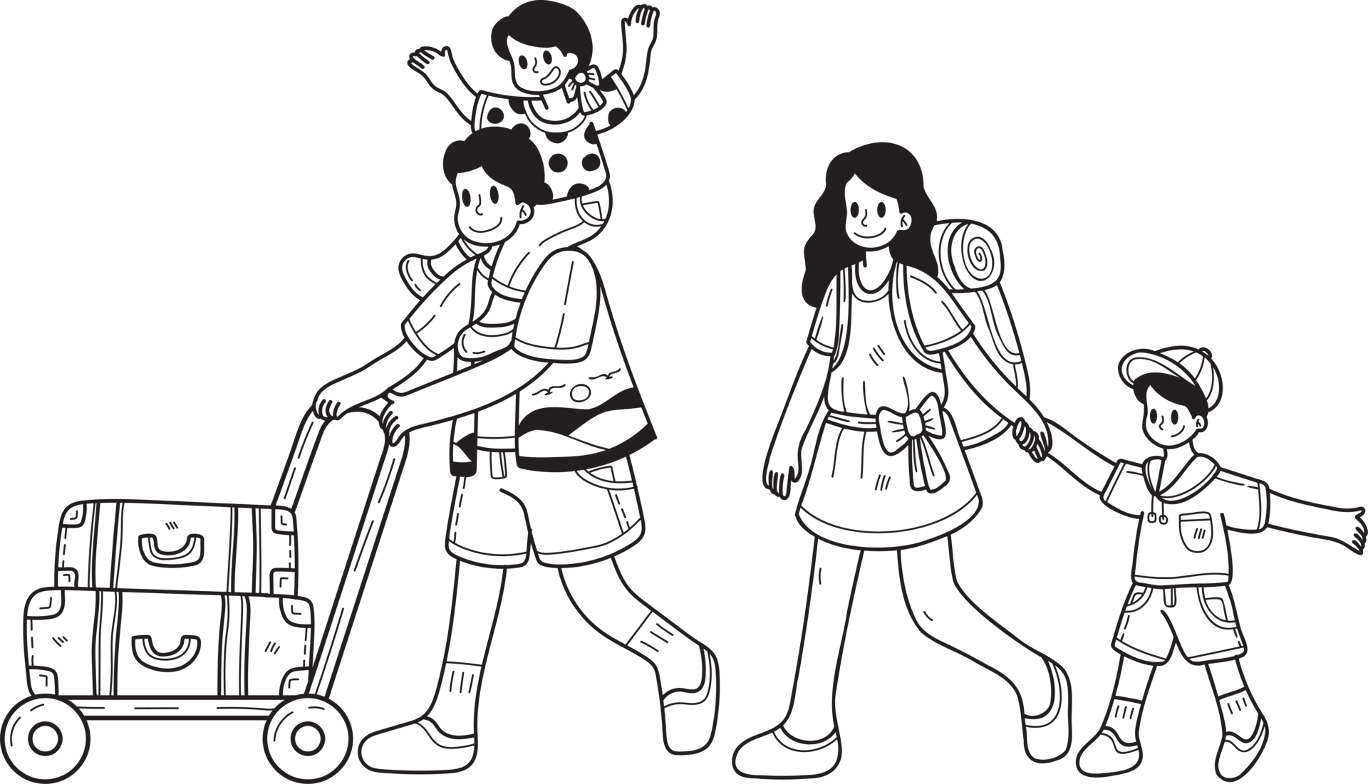 Free Hand Drawn Family Going On A Trip Illustration In Doodle Style free-hand-drawn-family-going-on-a-trip-illustration-in-doodle-style