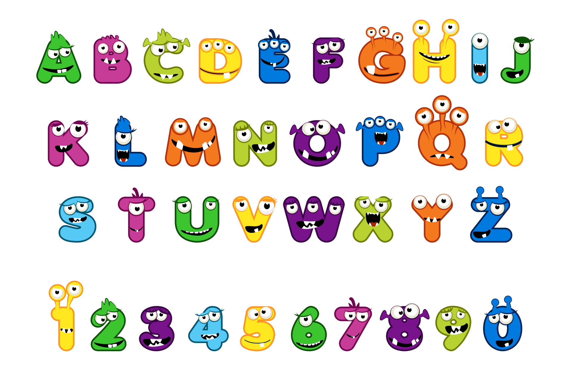 Cute Monster Alphabet and set of monster numbers 20009346 PNG