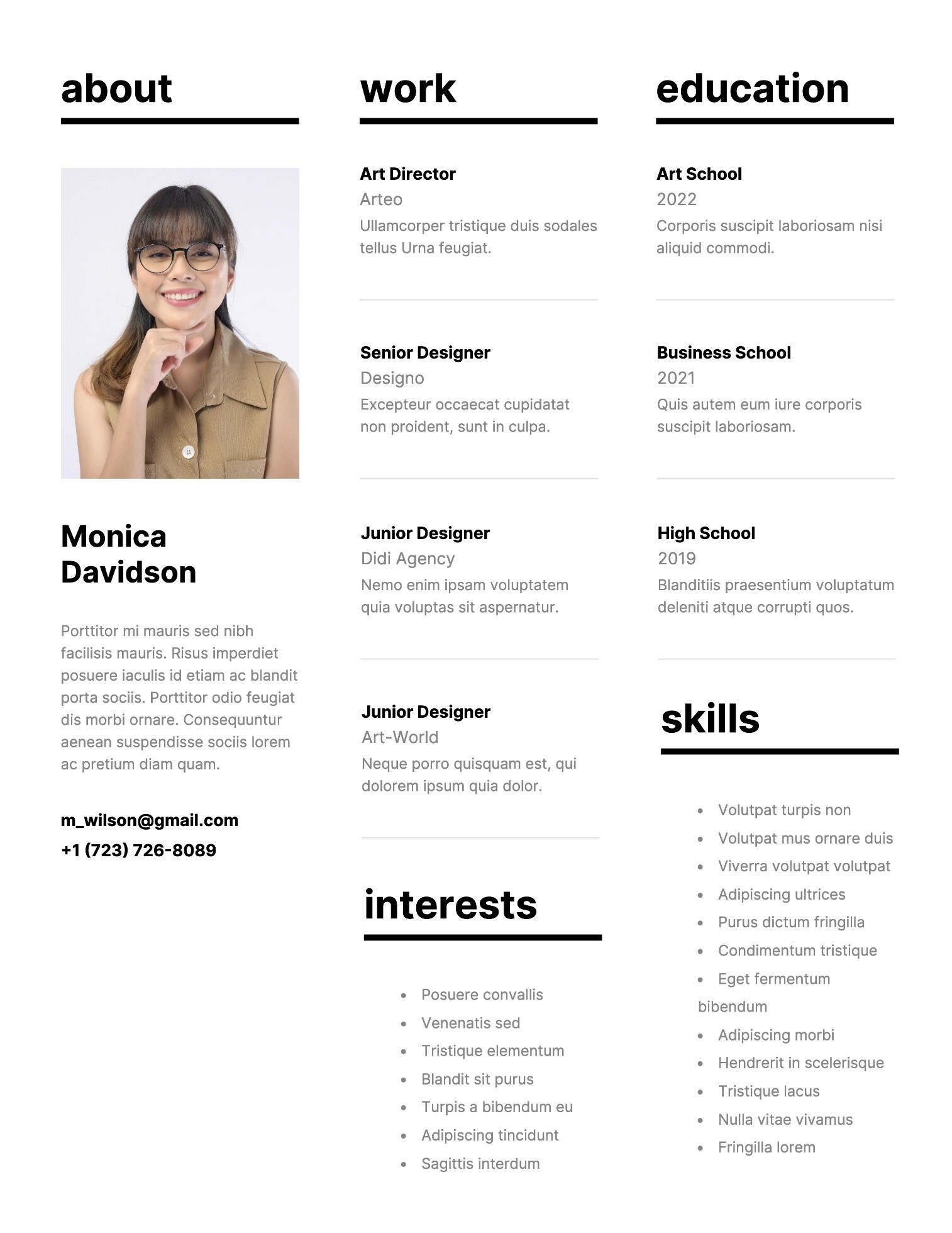 Simple Black and White Resume Template 20012593 Template