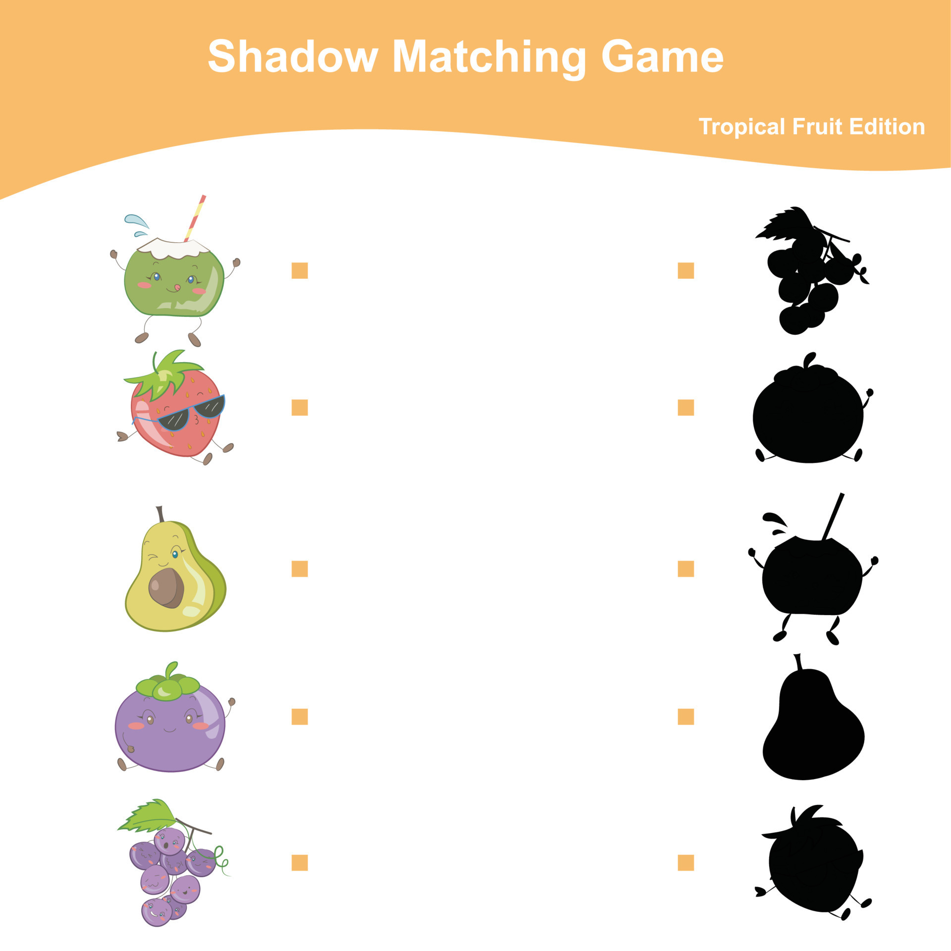 Fruits shadow Matching game worksheet. Tropical Fruits Edition ...