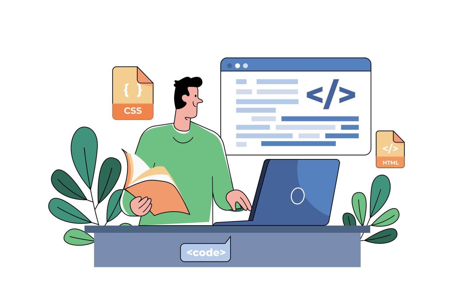 A Young Programmer Coding On The Laptop 20033680 Vector Art At Vecteezy