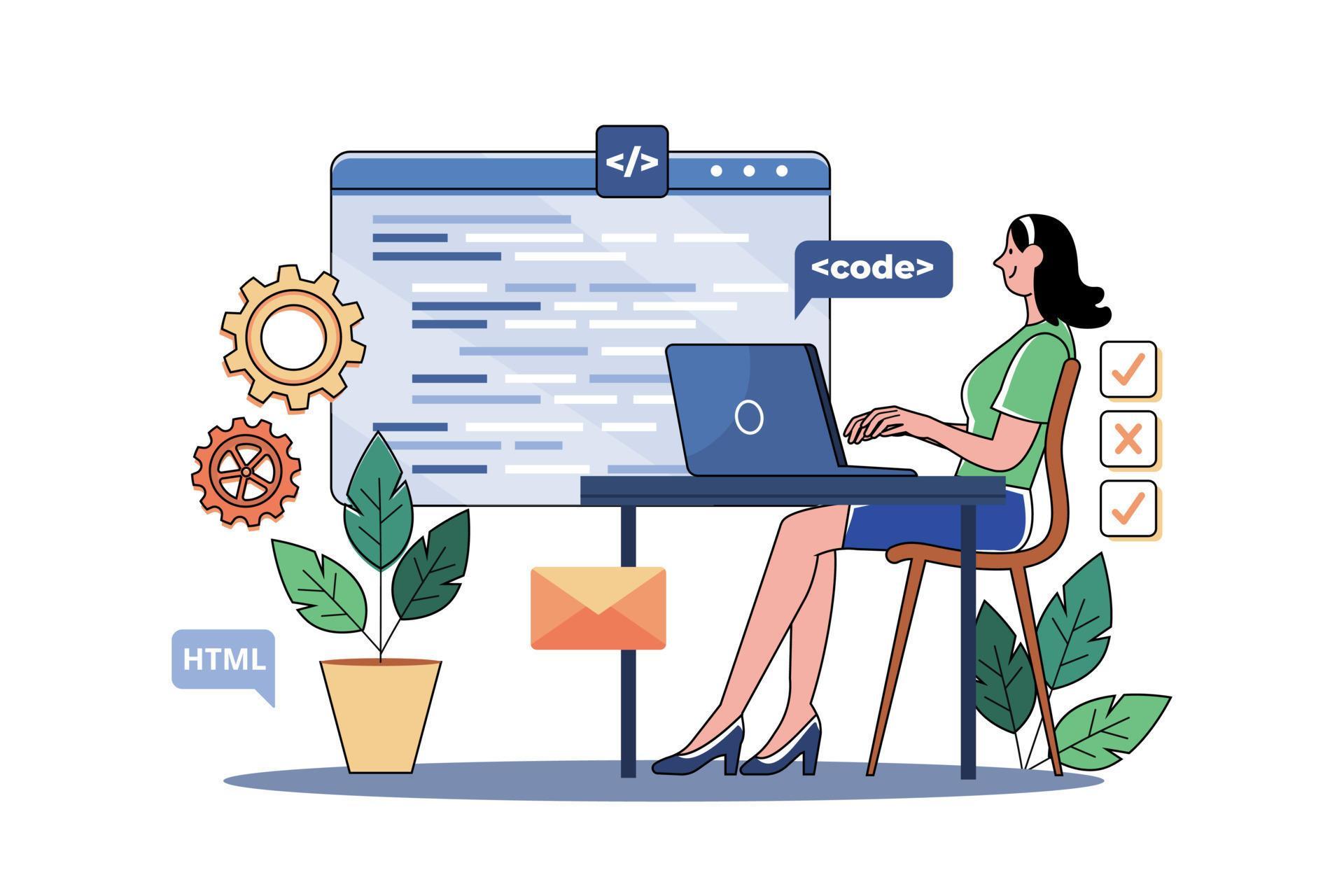 Woman Programmer Working On A New Project 20033736 Vector Art at Vecteezy