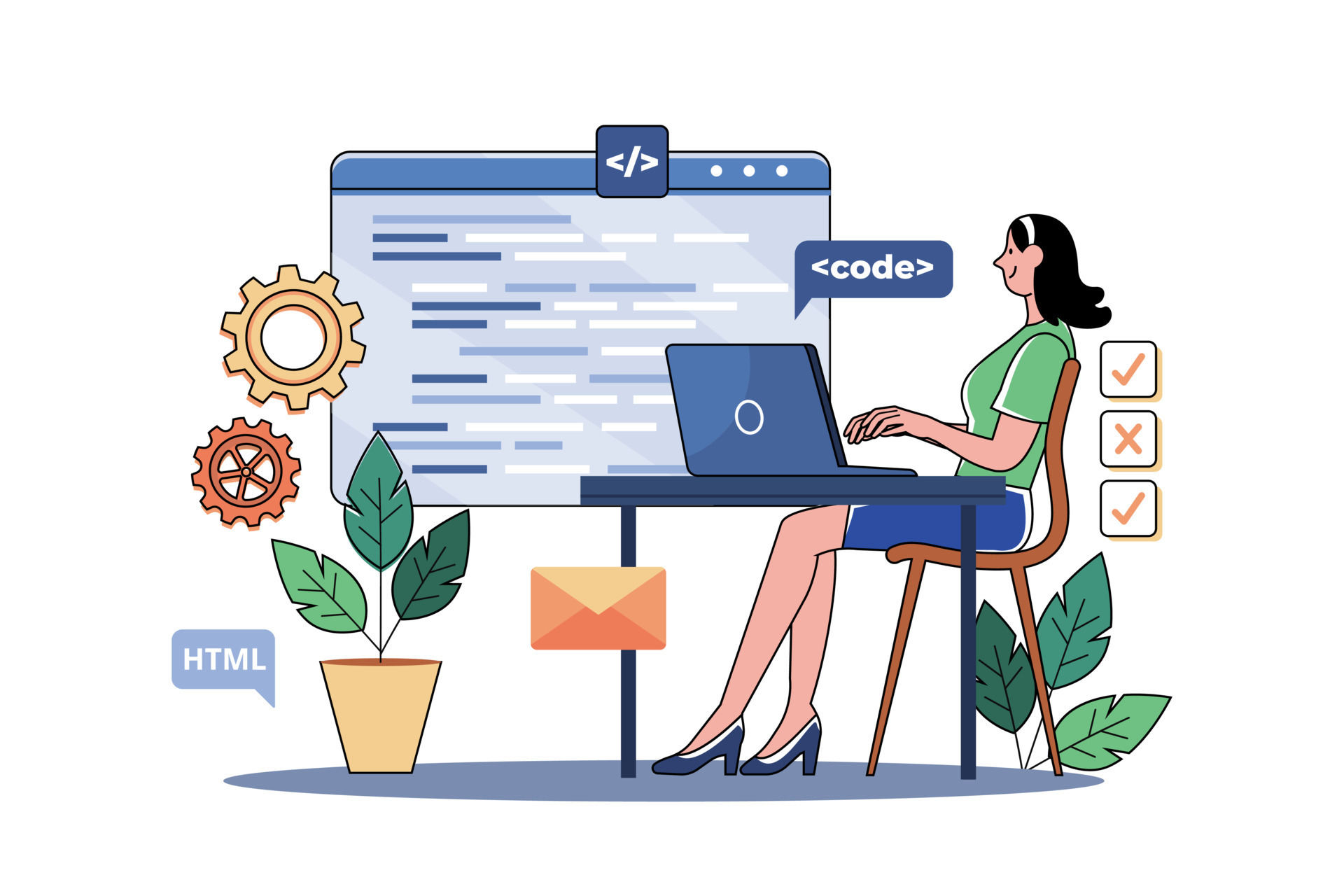 Woman Programmer Working On A New Project 20033736 Vector Art at Vecteezy