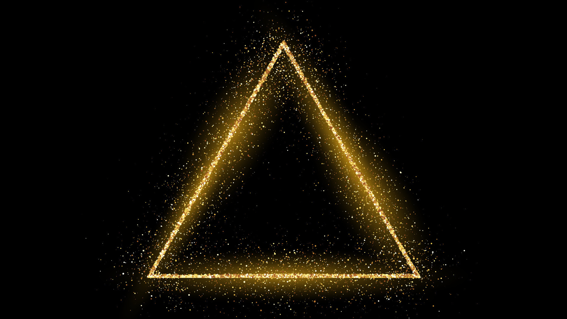 Golden triangle frame with glitter, sparkles and flares on dark ...
