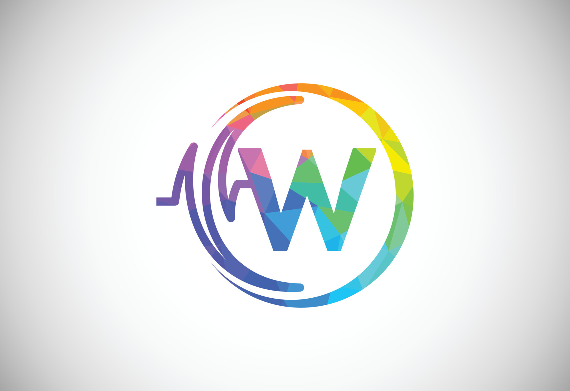 Initial low poly W alphabet with health pulse. Heartbeat logo design ...