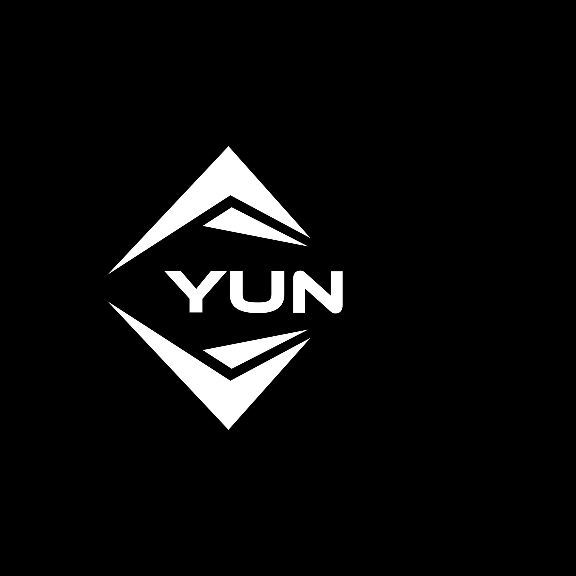 YUN abstract monogram shield logo design on black background. YUN creative initials letter logo ...
