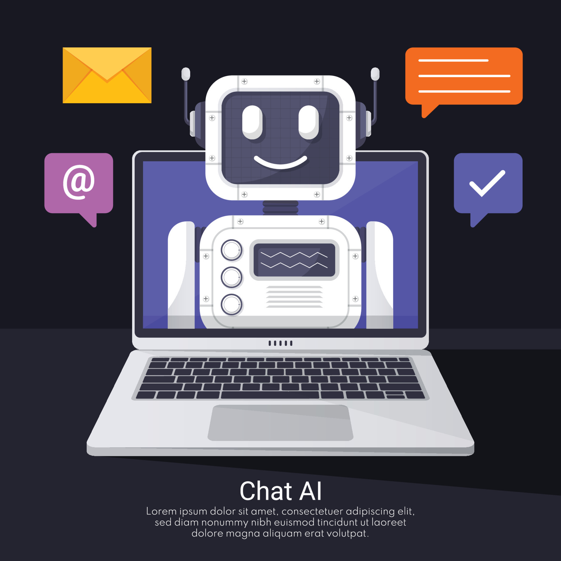 Chat AI Concept With Laptop and Robot 20067373 Vector Art at Vecteezy