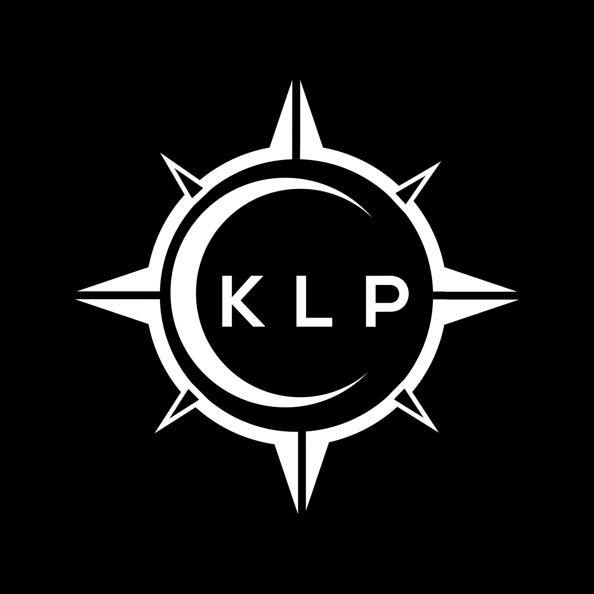 KLP abstract technology circle setting logo design on black background. KLP creative initials ...