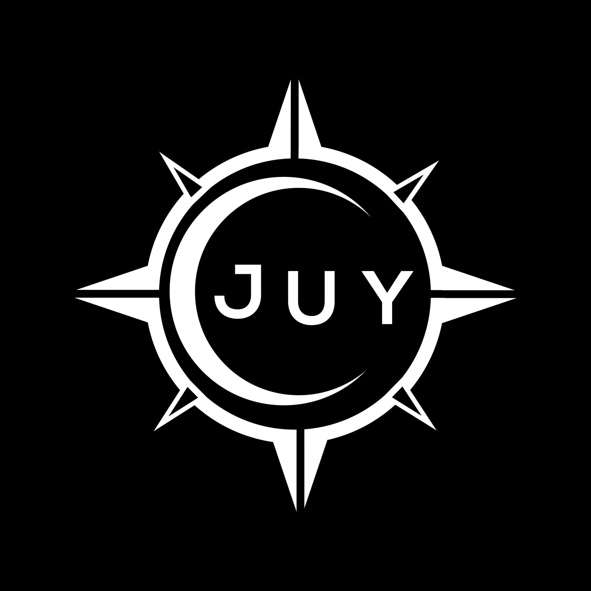 JUY abstract technology circle setting logo design on black background. JUY creative initials ...