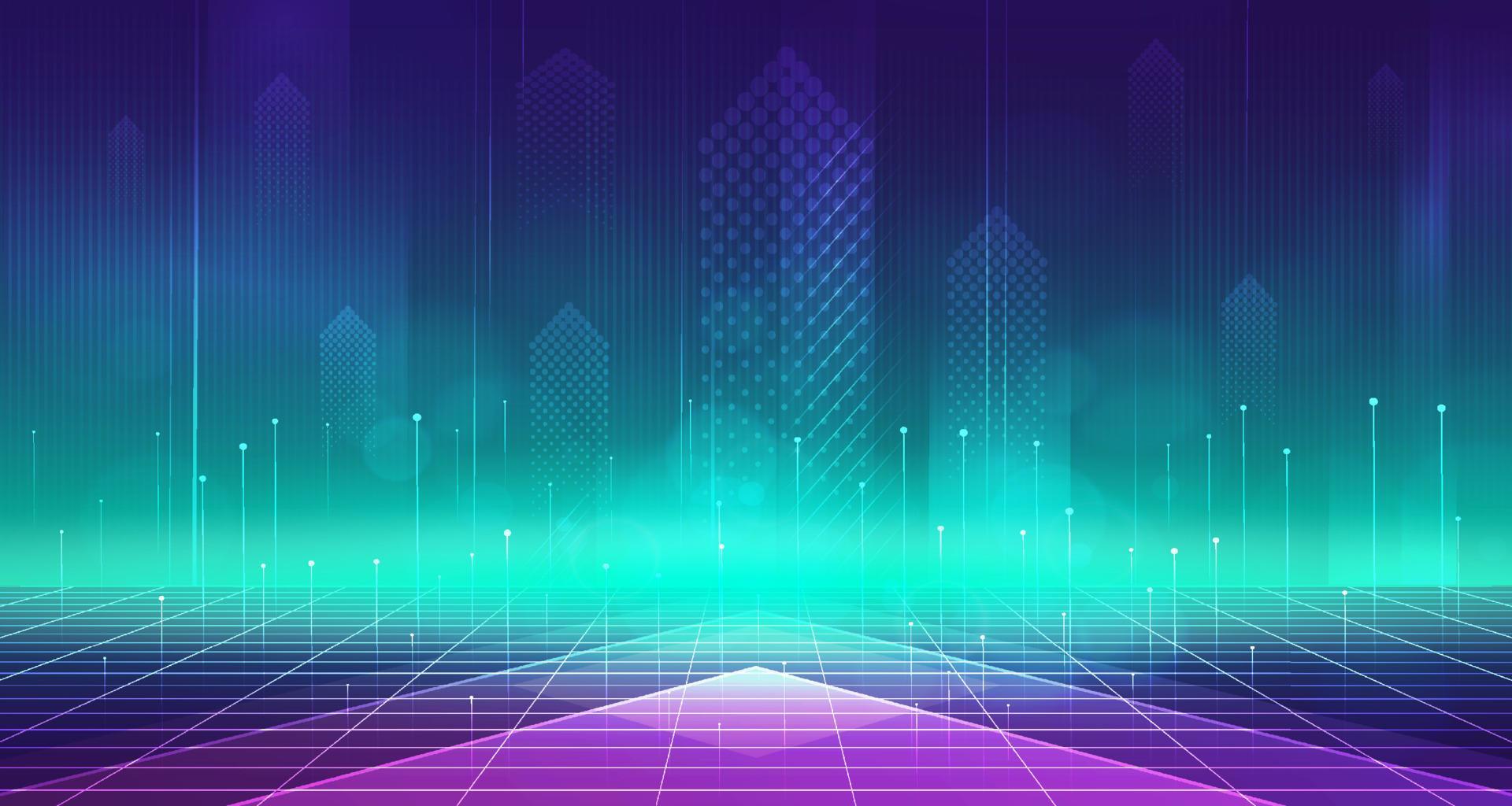 Digital technology internet network connection blue green background ...