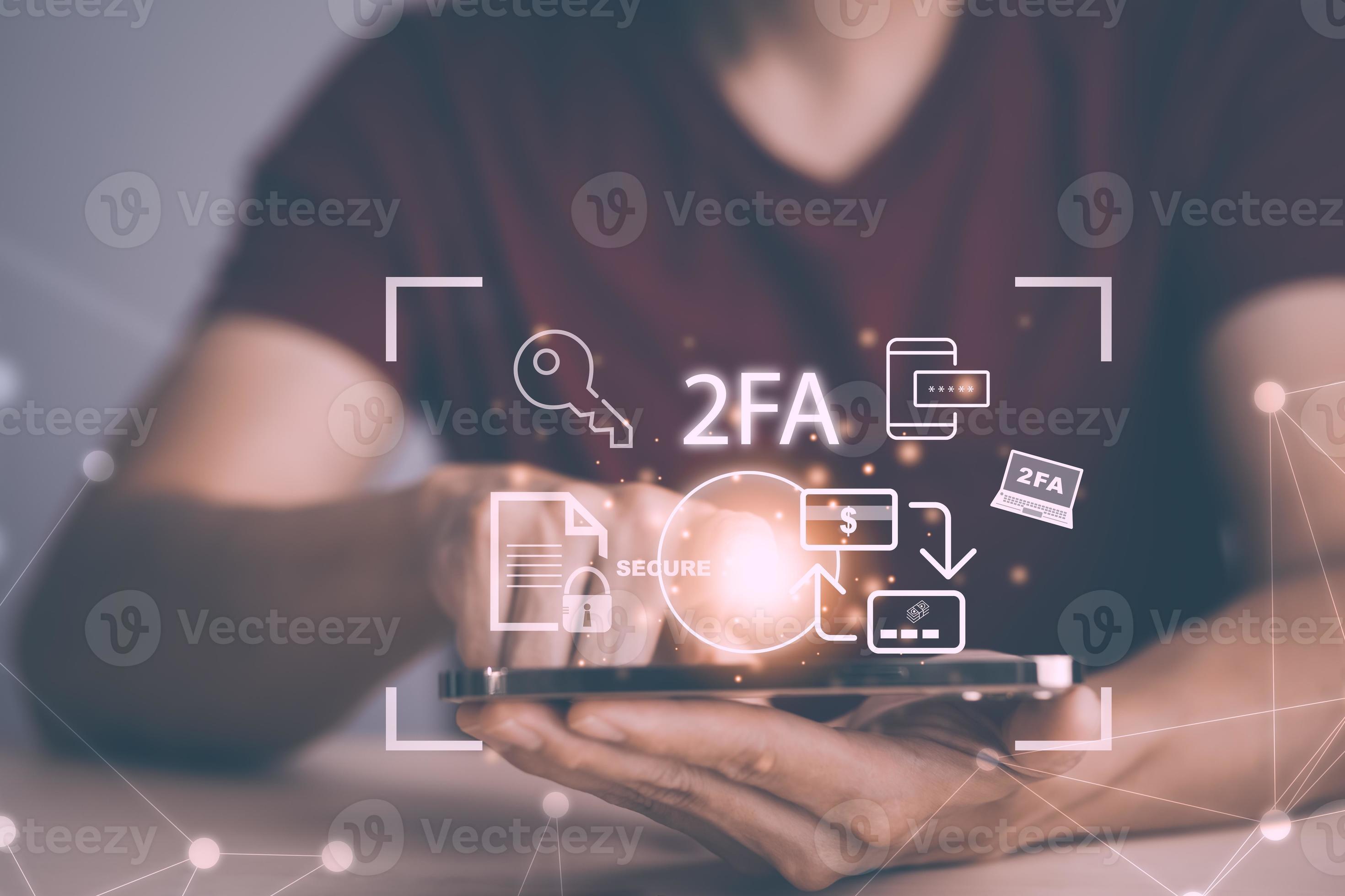 Man touch finger scan with Cyber security privacy protect data. 2FA ...