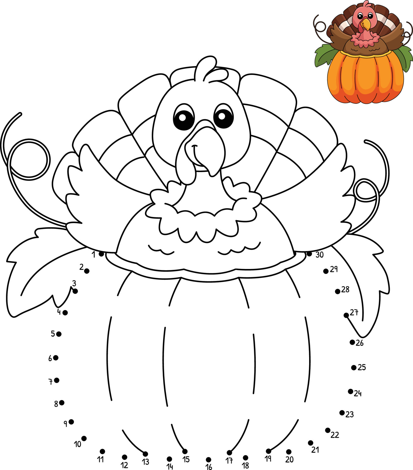 ThanksgivingDot To Dot Turkey Holding Pie Isolated Coloring 20088477 ...