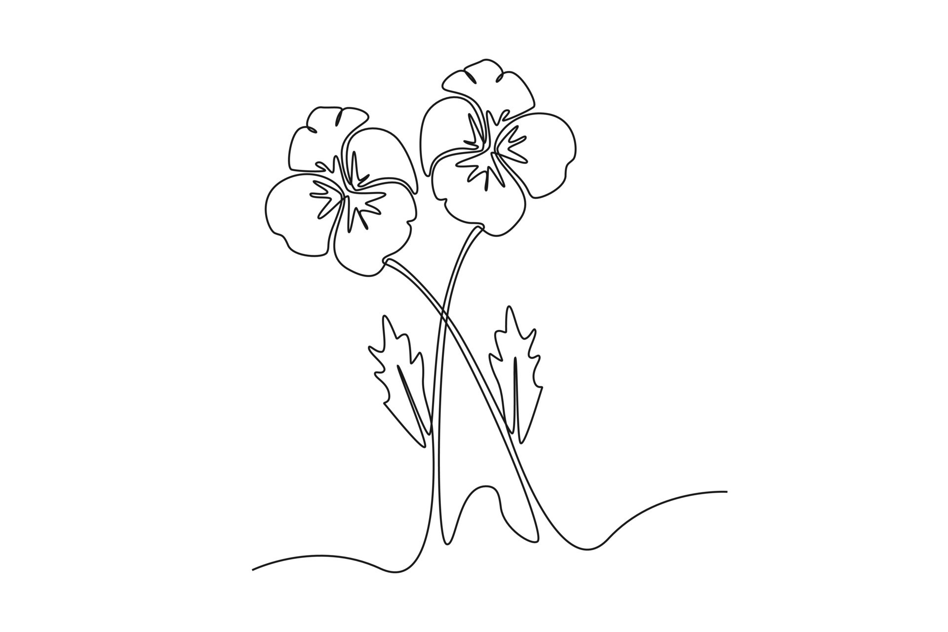 Single one line drawing Violet flower. Beautiful flower concept ... Single one line drawing Violet flower. Beautiful flower concept ...