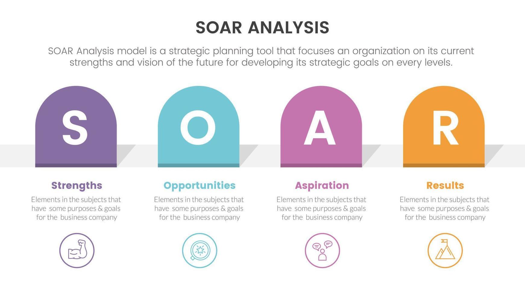Soar Analysis Framework Infographic With Half Round Rectangle 4 Point List Concept For Slide