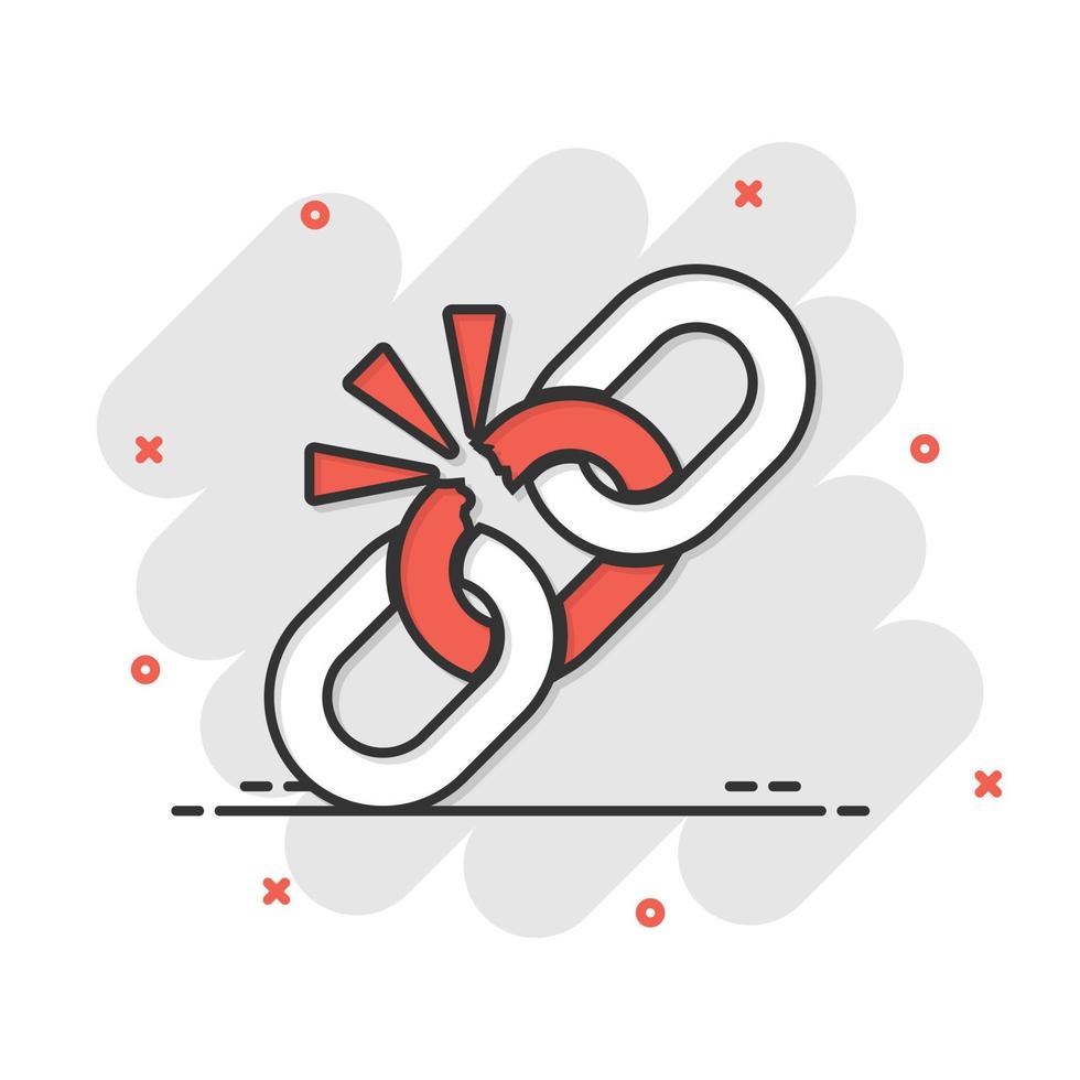 Broken chain sign icon in comic style. Disconnect link vector cartoon ... Broken chain sign icon in comic style. Disconnect link vector cartoon ...