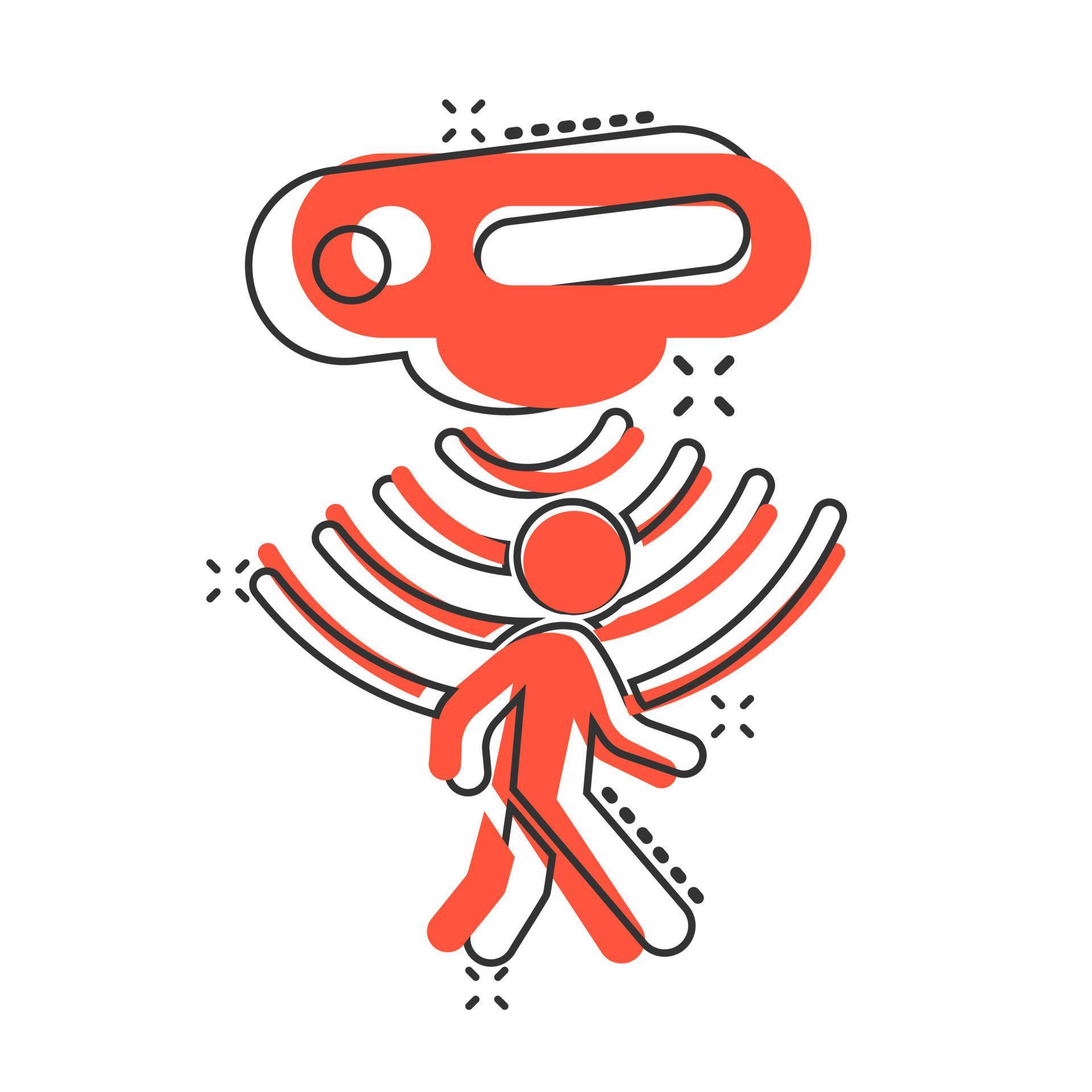 Motion Sensor Icon In Comic Style Waves With Man Vector Cartoon