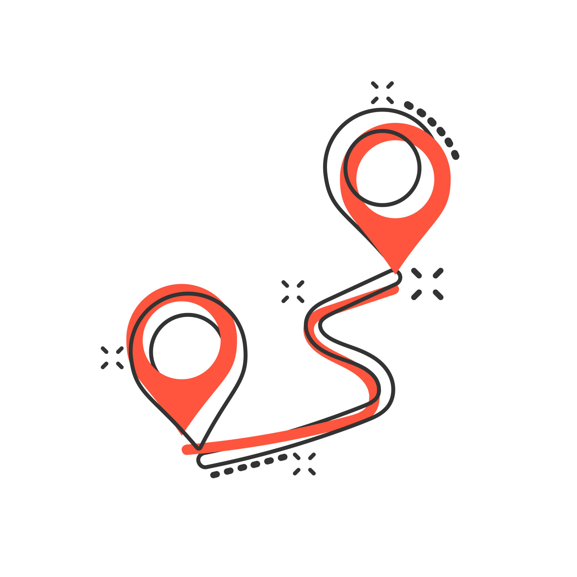 Distance Pin Icon In Comic Style Gps Navigation Vector Cartoon