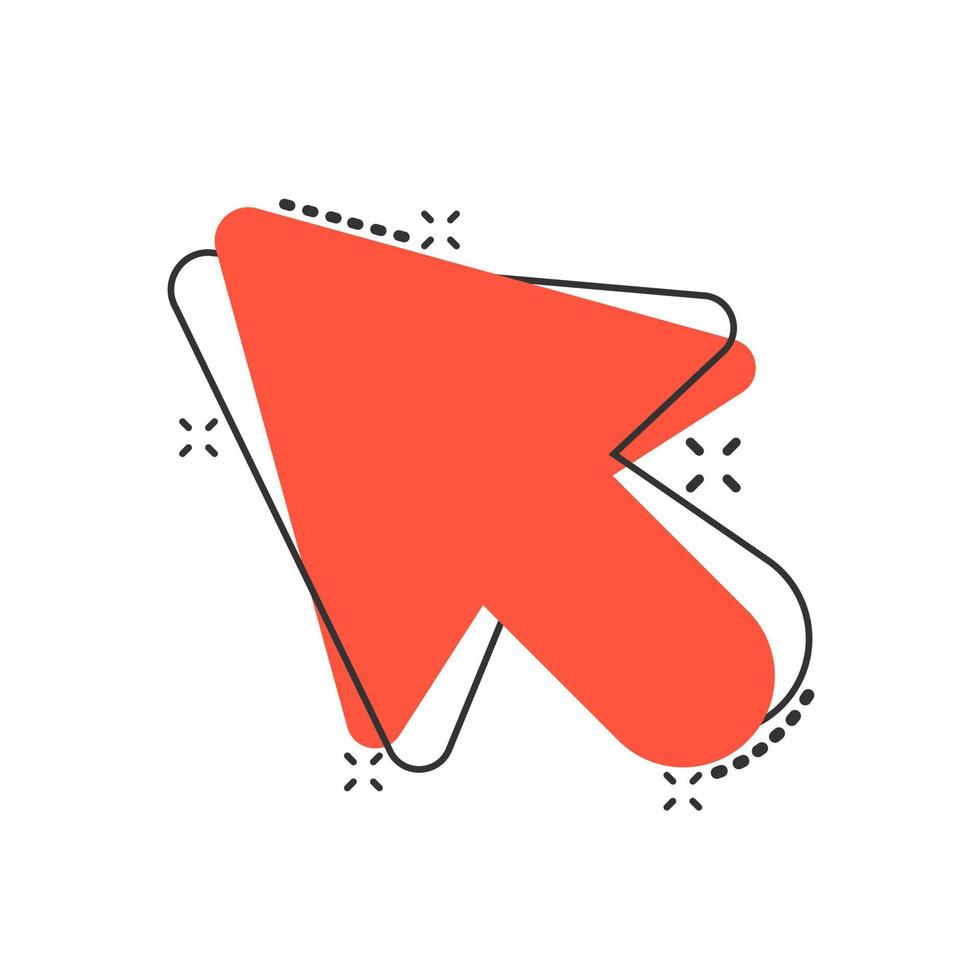 Computer mouse cursor icon in comic style. Arrow cursor vector cartoon illustration pictogram ...