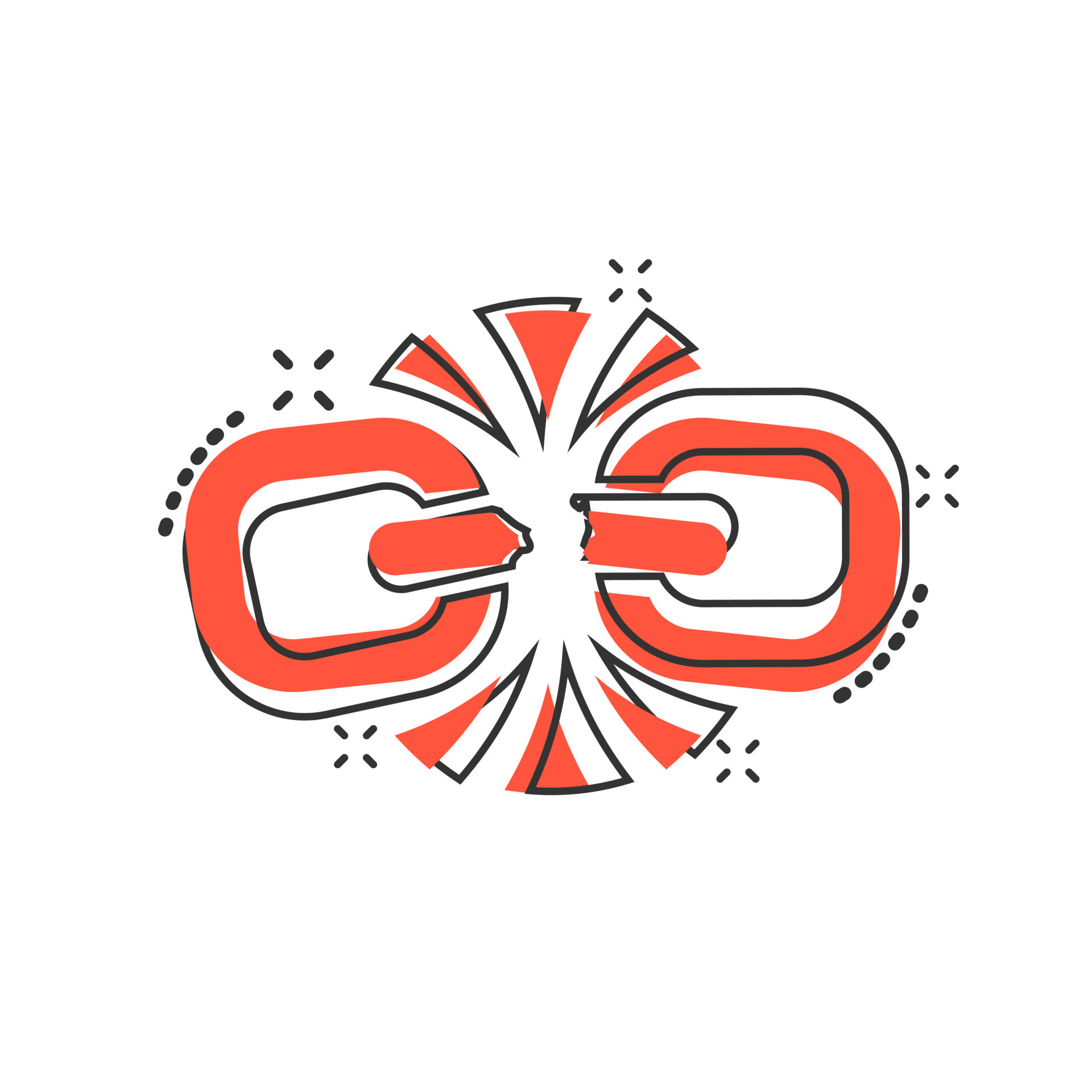 Broken chain sign icon in comic style. Disconnect link vector cartoon ... Broken chain sign icon in comic style. Disconnect link vector cartoon ...