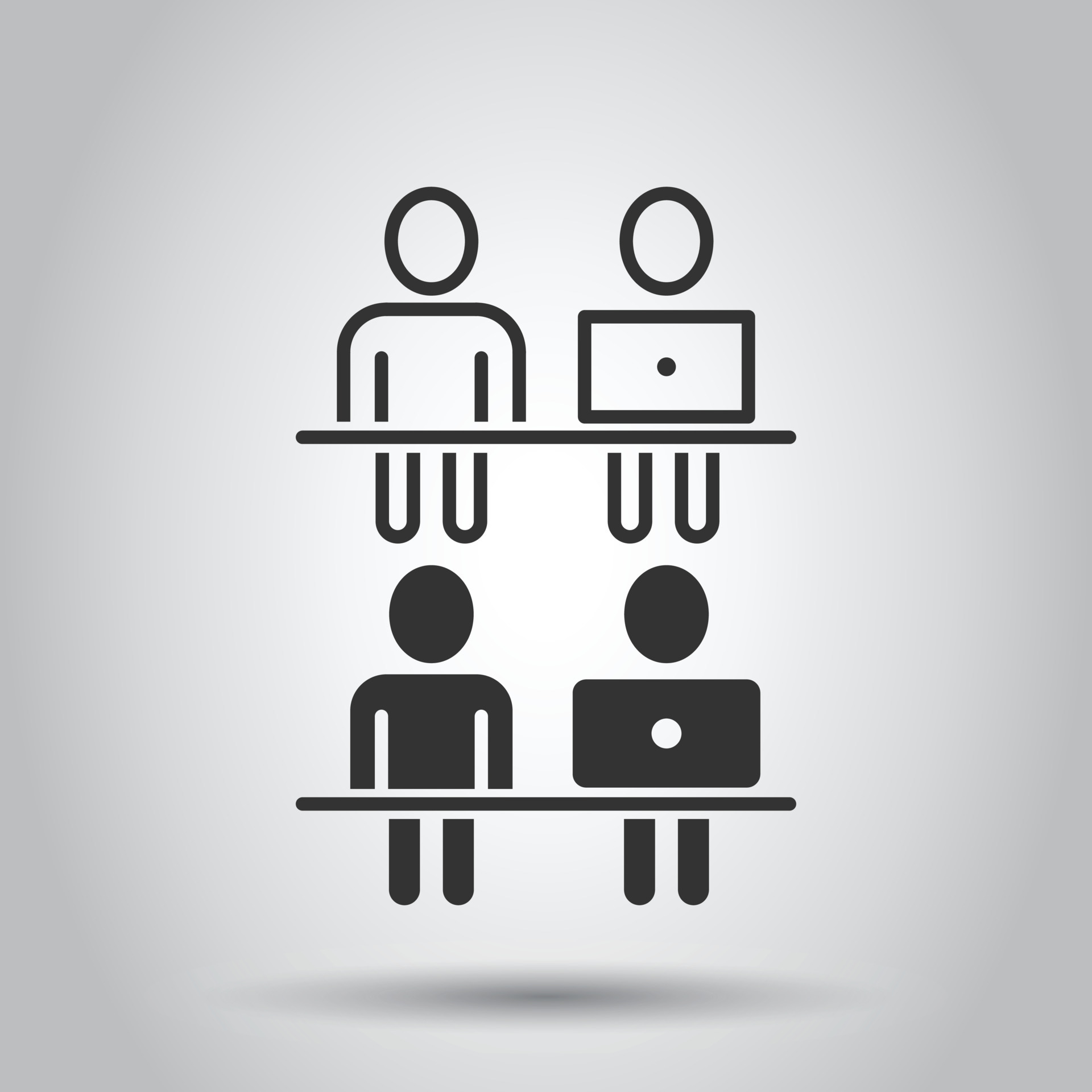 People with laptop computer icon in flat style. Pc user vector ...