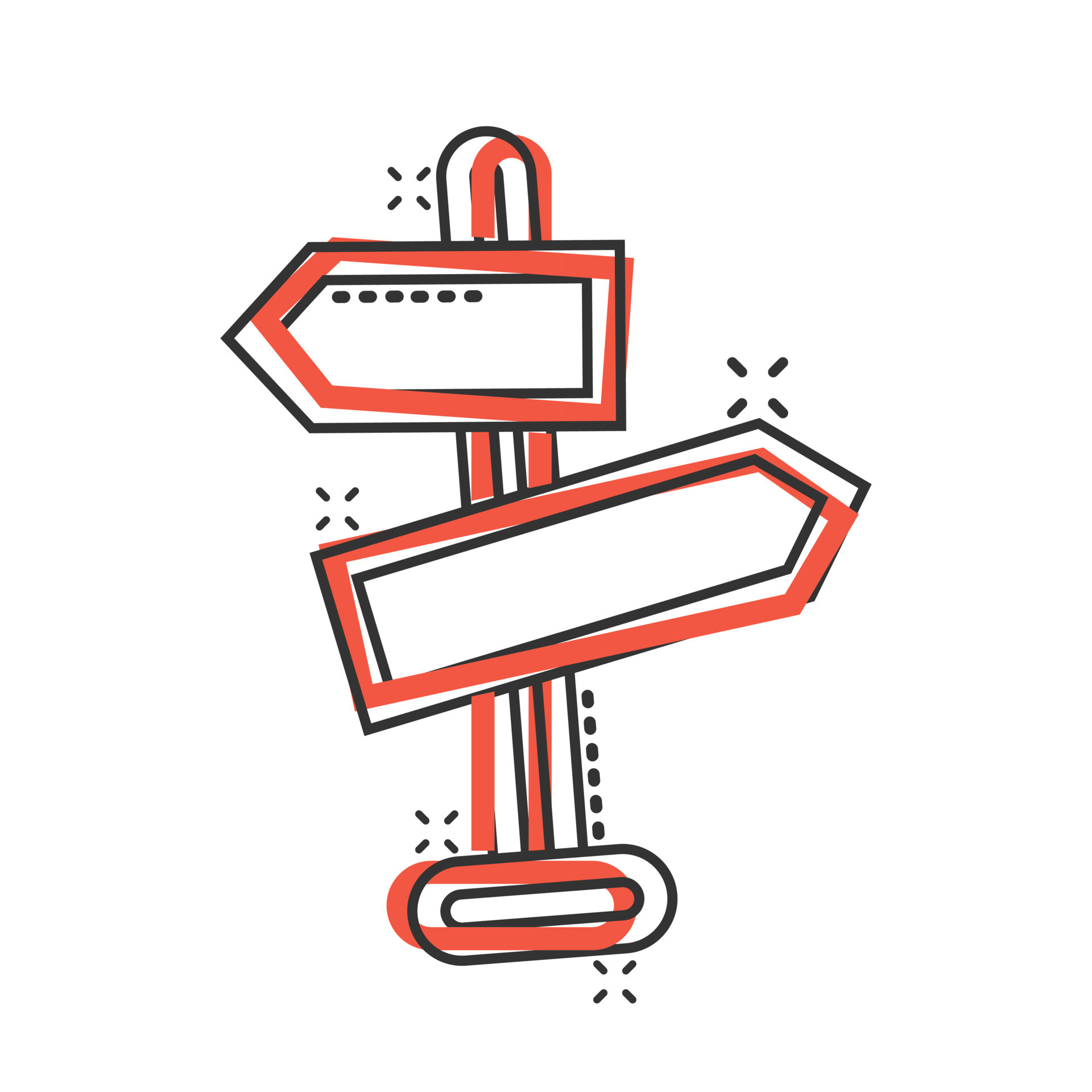 Crossroad signpost icon in comic style. Road direction cartoon vector ... Crossroad signpost icon in comic style. Road direction cartoon vector ...