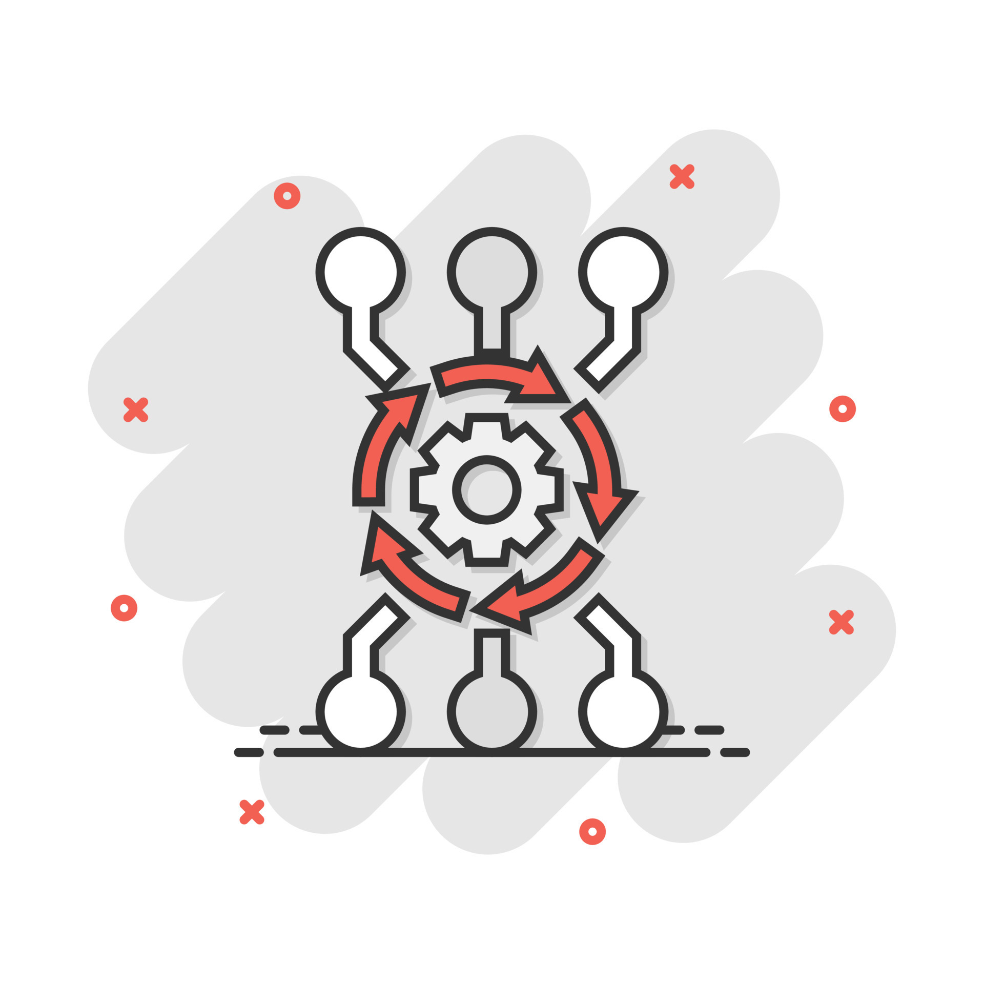 Vector cartoon algorithm api software icon in comic style. Gear with ...