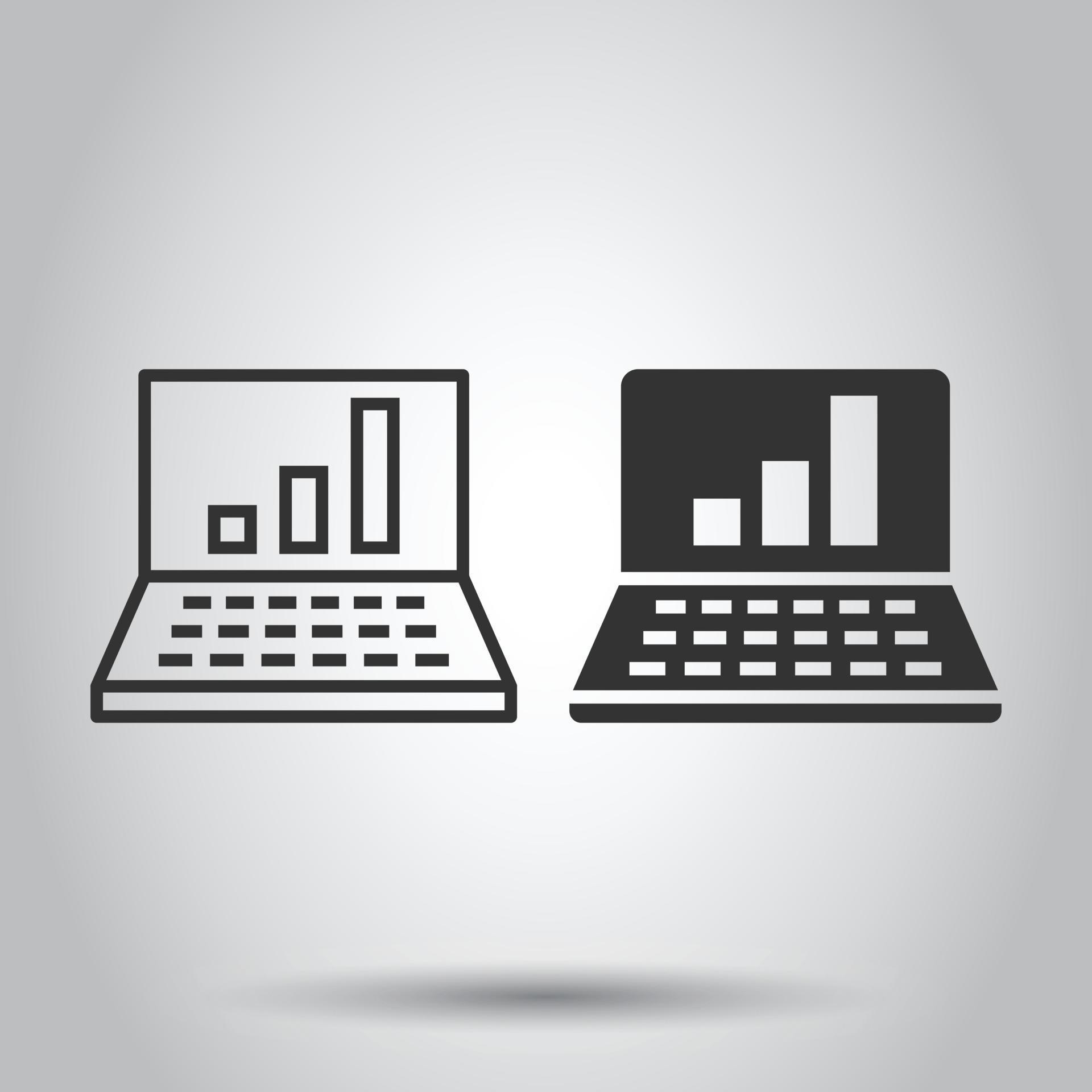 Laptop chart icon in flat style. SEO data vector illustration on white ...