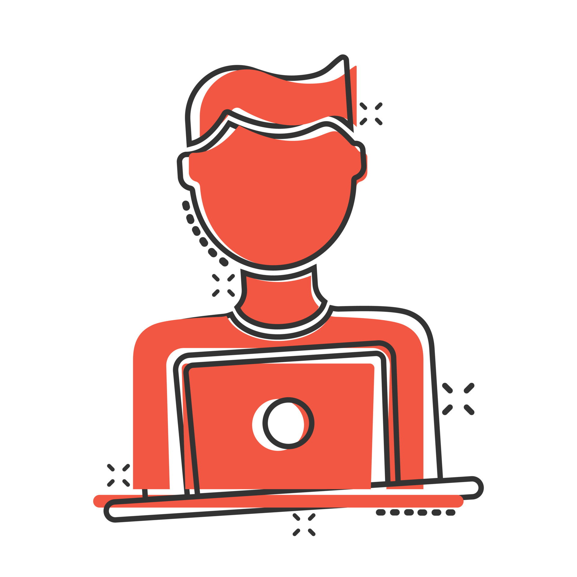 People with laptop computer icon in comic style. Pc user cartoon vector ...