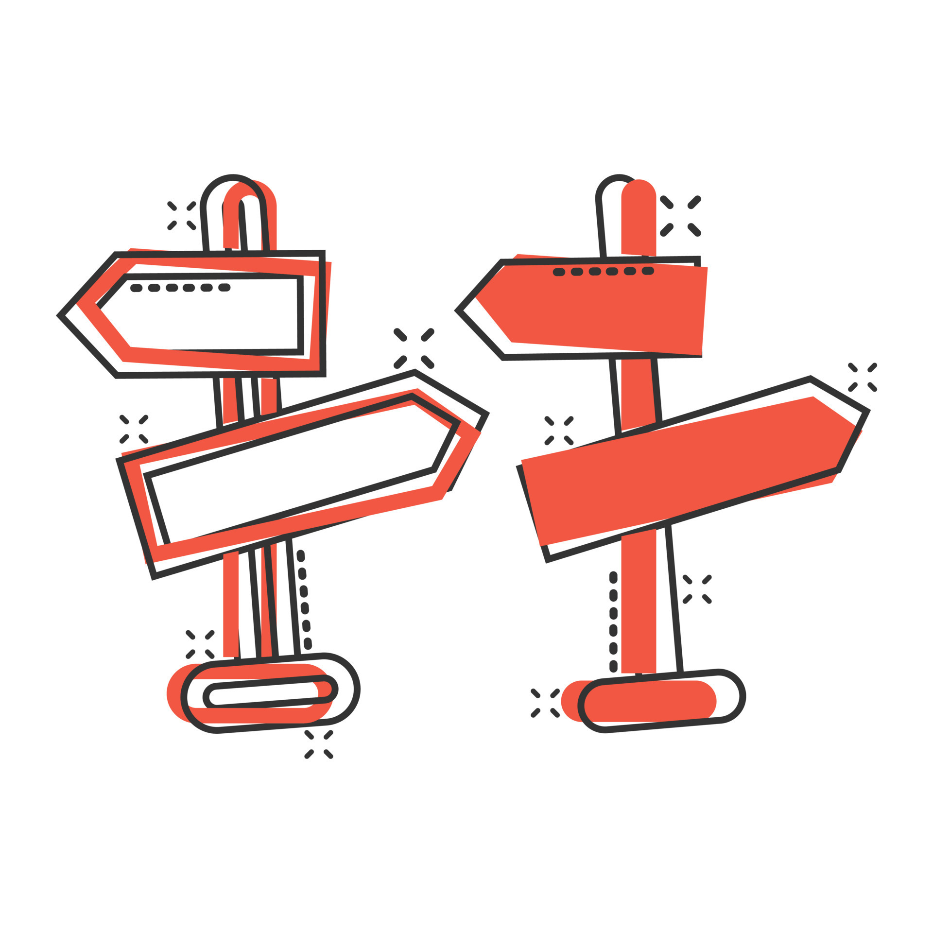 Crossroad signpost icon in comic style. Road direction cartoon vector ... Crossroad signpost icon in comic style. Road direction cartoon vector ...