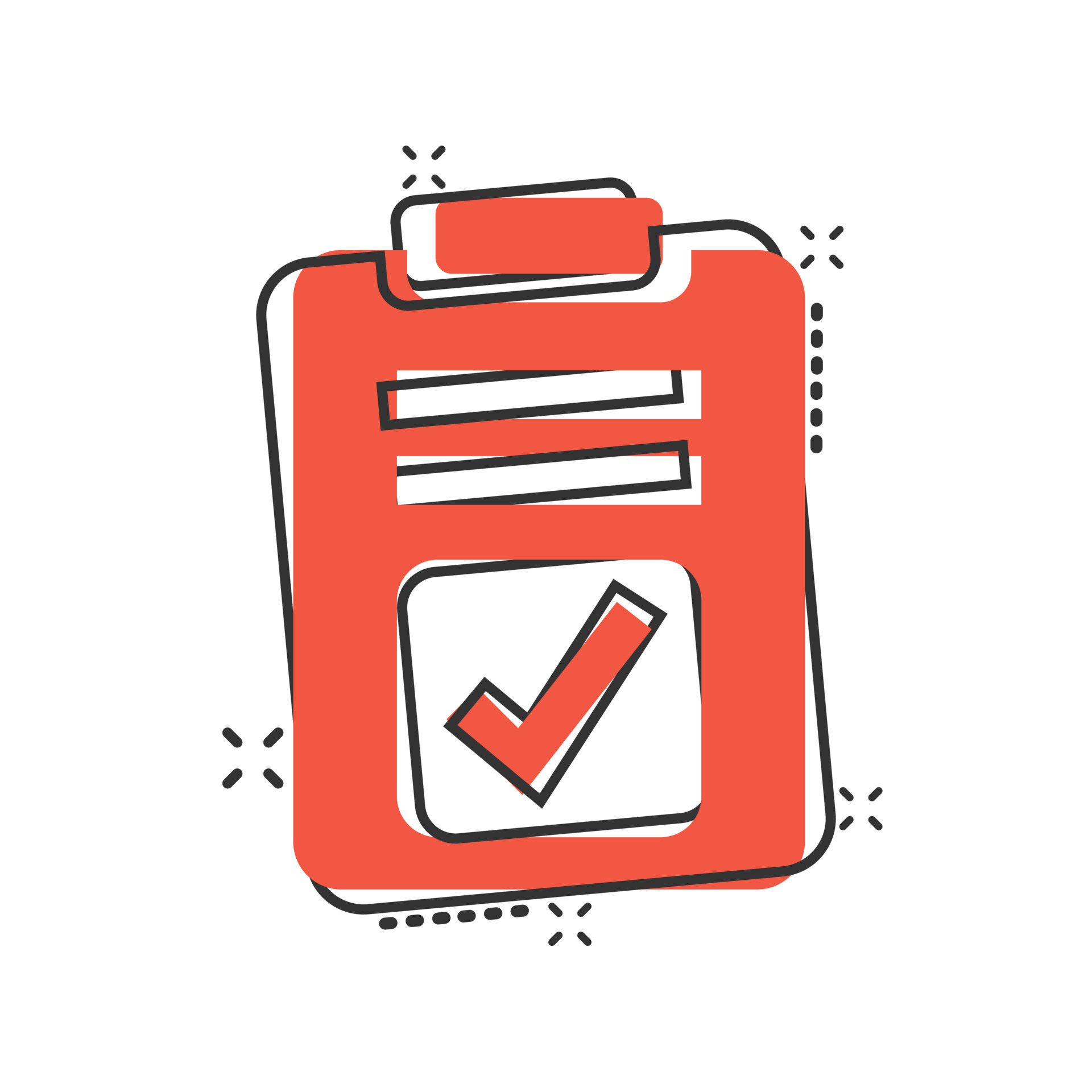 Document checkbox icon in comic style. Test cartoon vector illustration ...