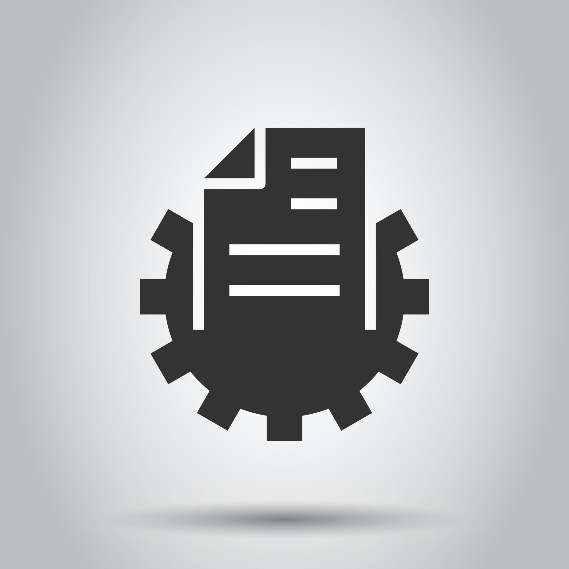 Document with gear icon in flat style. Big data processing vector ...