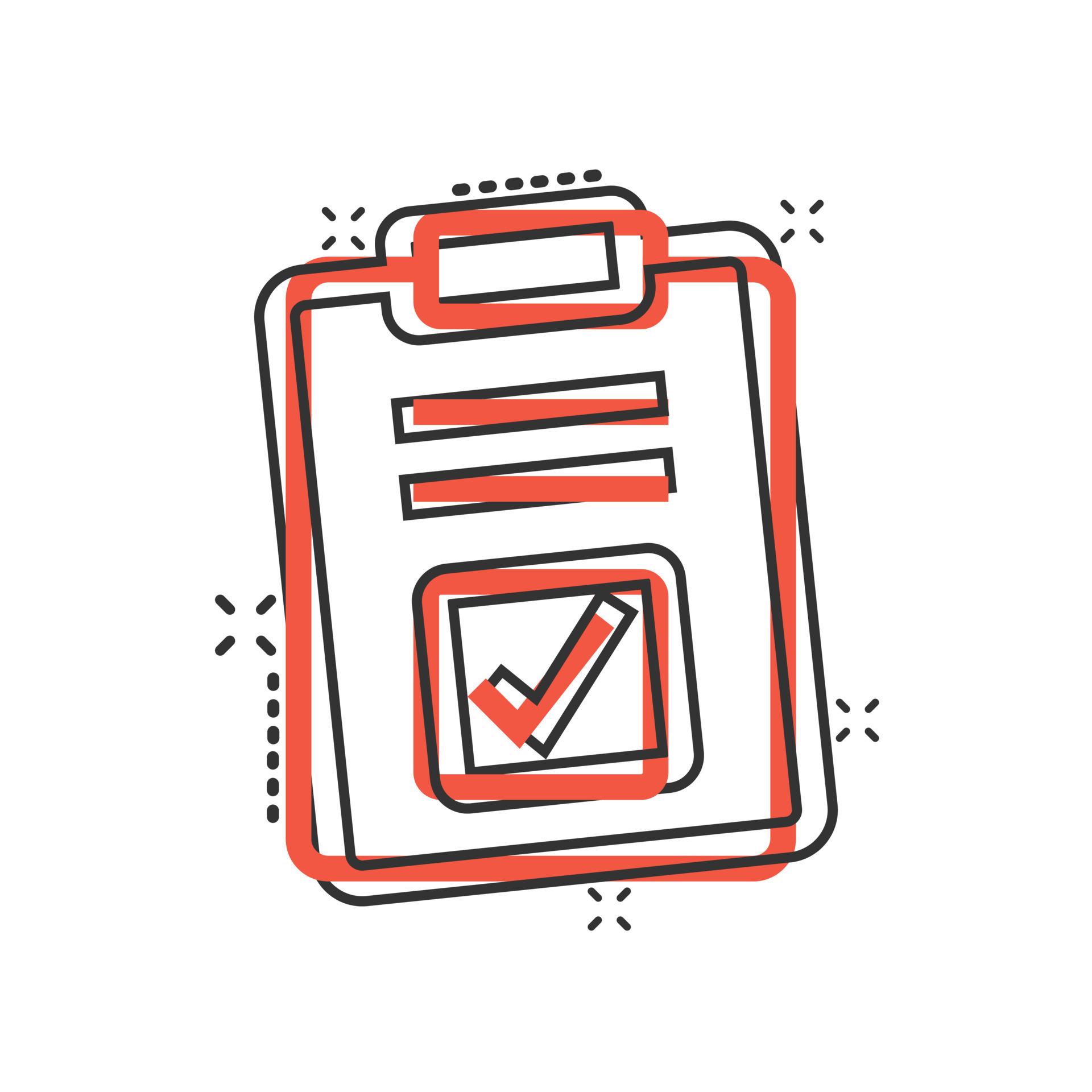 Document checkbox icon in comic style. Test cartoon vector illustration ...