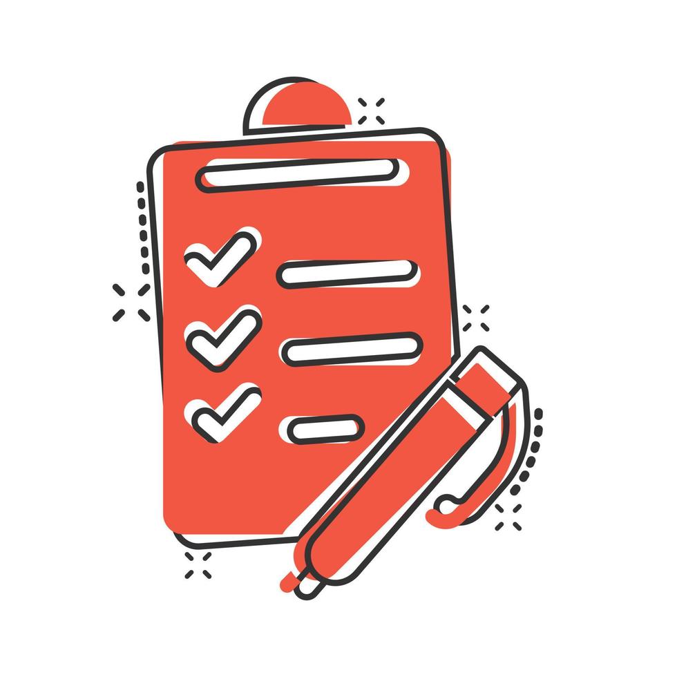To do list icon in comic style. Document checklist cartoon vector ...