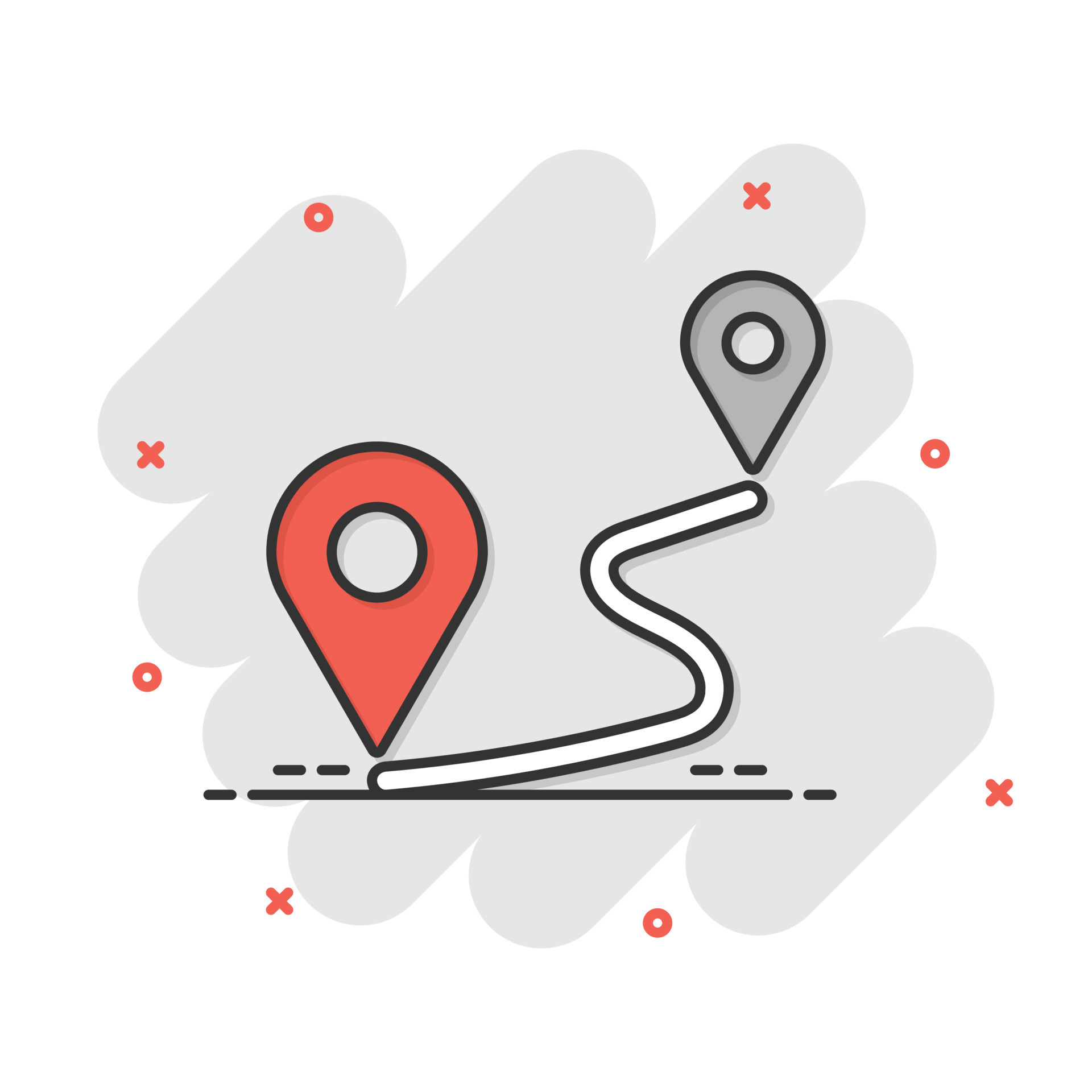 Distance Pin Icon In Comic Style Gps Navigation Vector Cartoon