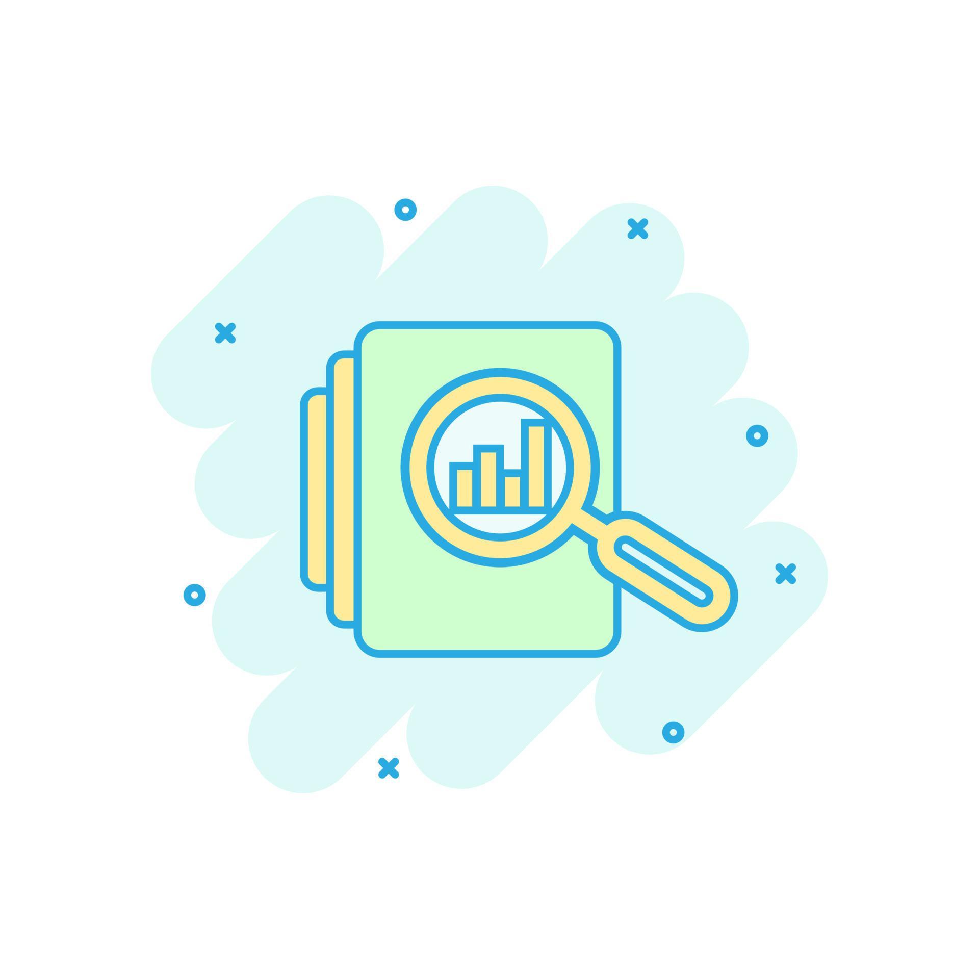 Audit document icon in comic style. Result report vector cartoon illustration on white isolated ...