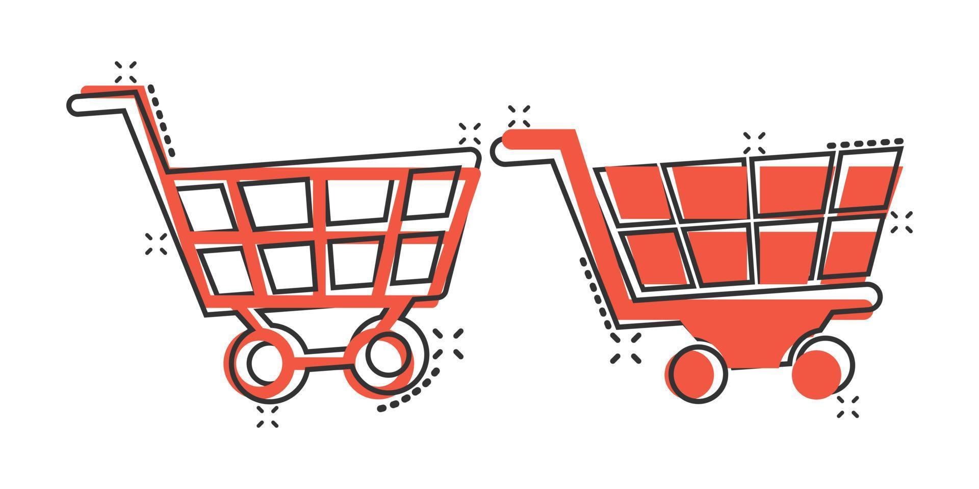 Shopping Cart Icon In Comic Style Trolley Cartoon Vector Illustration On White Isolated