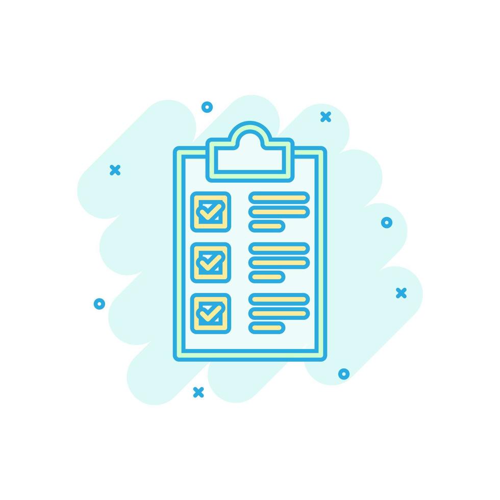 Checklist clipboard sign icon in comic style. Document list vector ... Checklist clipboard sign icon in comic style. Document list vector ...