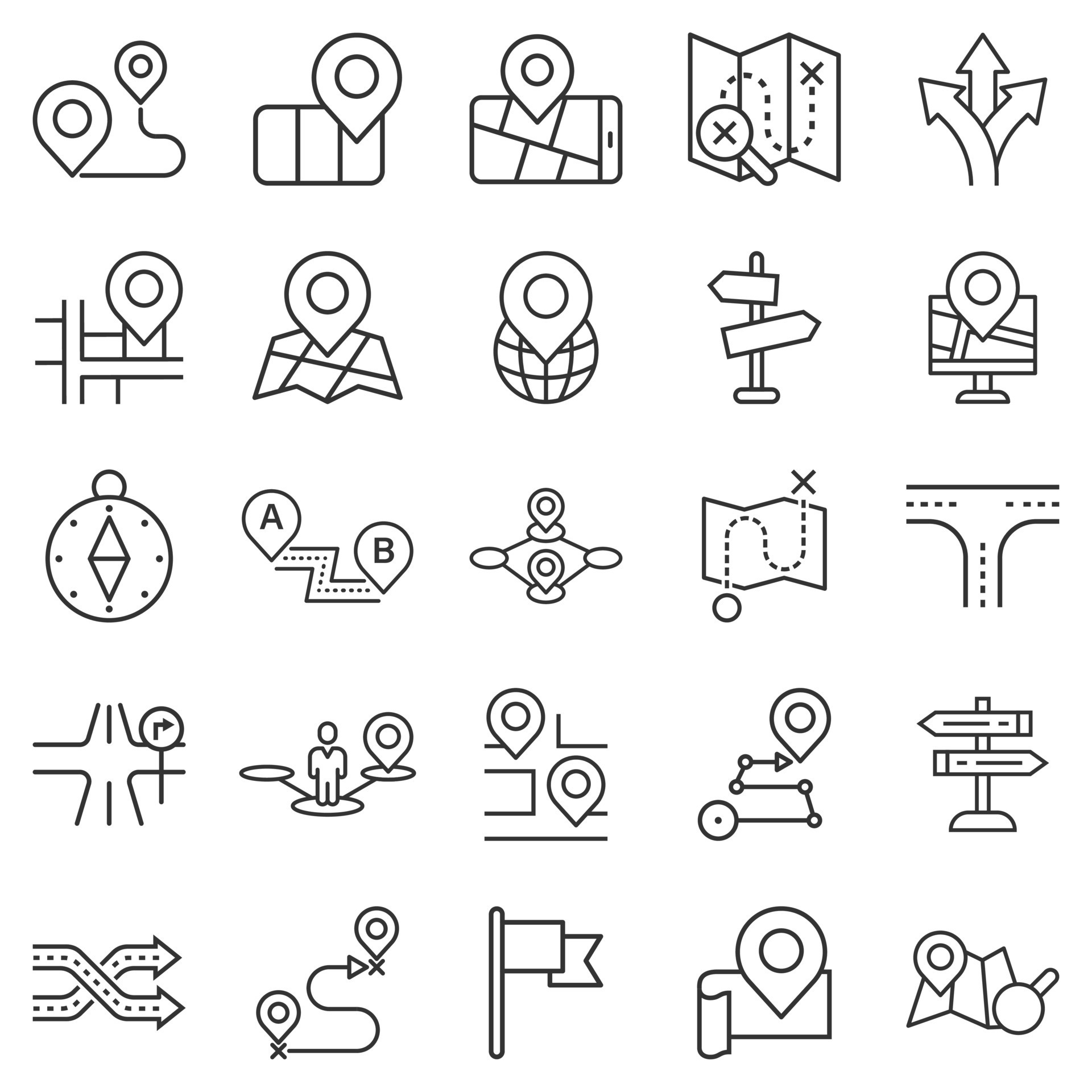 Navigation Icon Set In Flat Style Gps Direction Vector Illustration On
