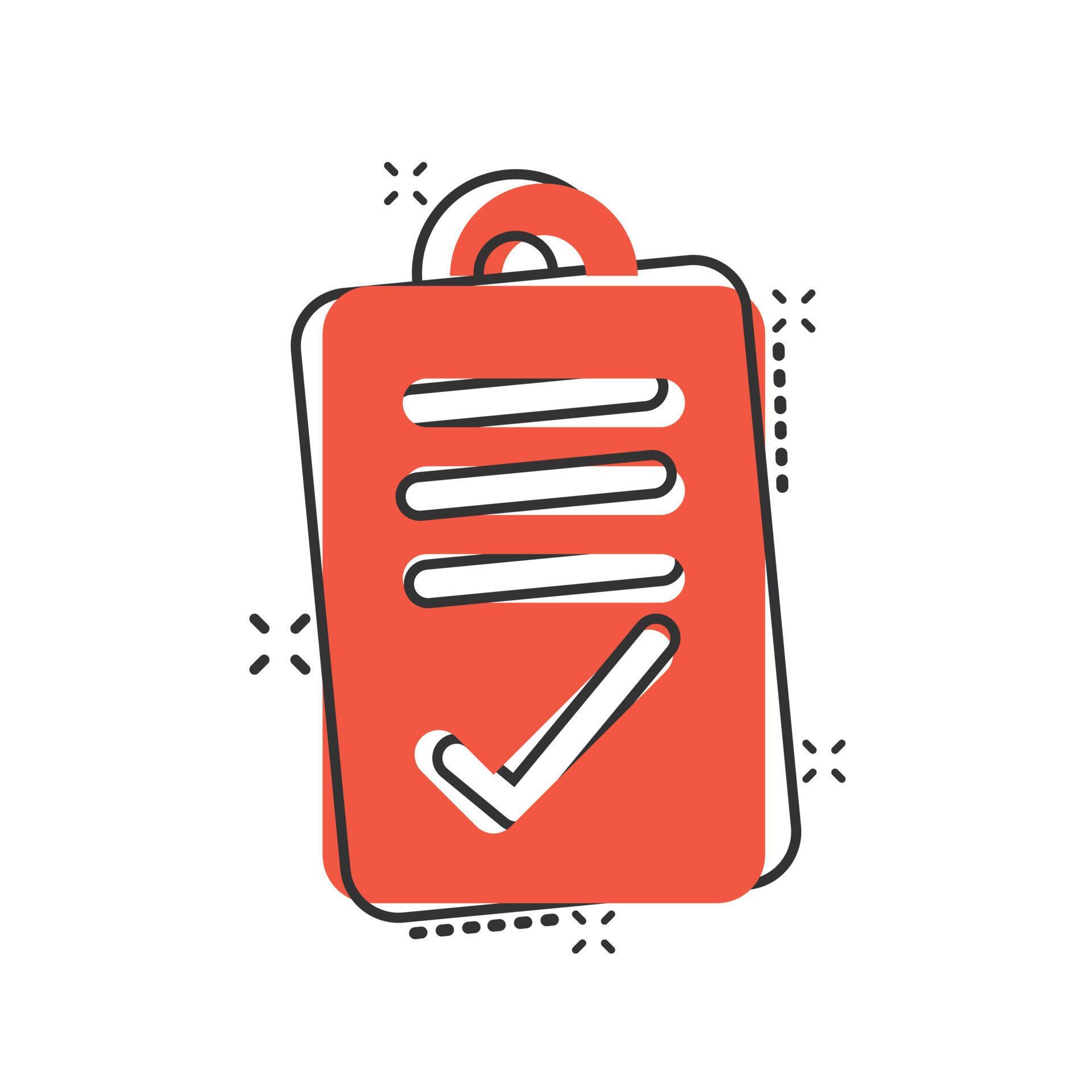 Document checkbox icon in comic style. Test cartoon vector illustration ...