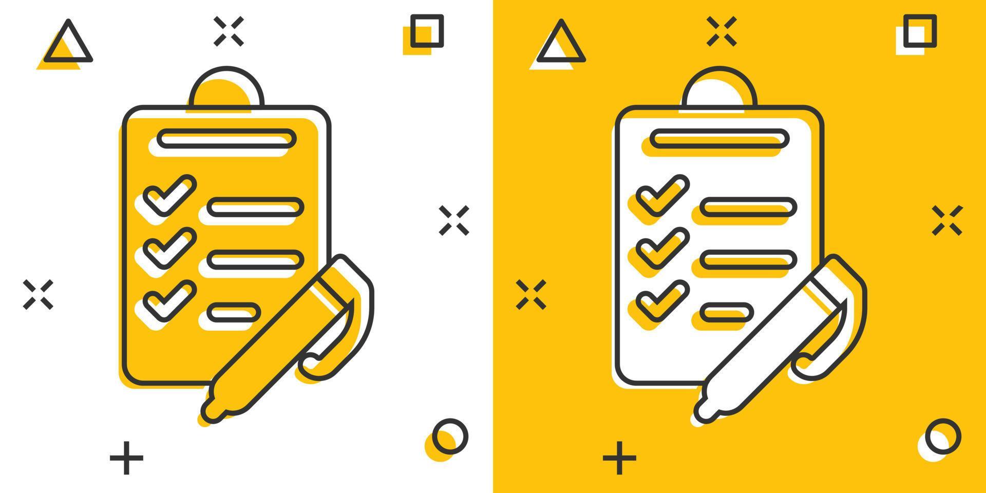 To do list icon in comic style. Document checklist cartoon vector ...