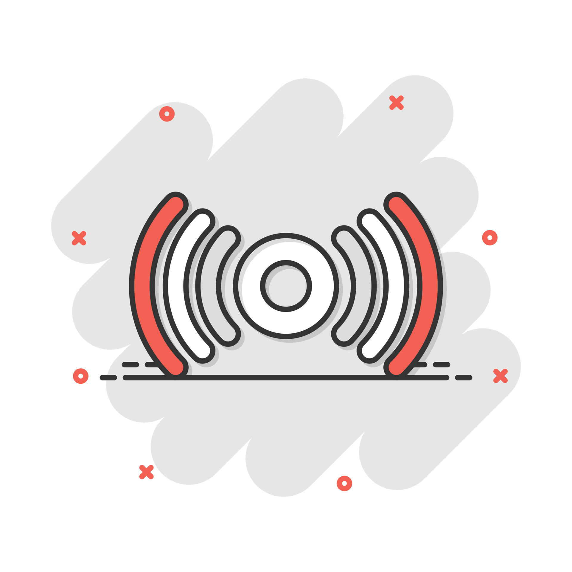 Motion Sensor Icon In Comic Style Sensor Waves Vector Cartoon