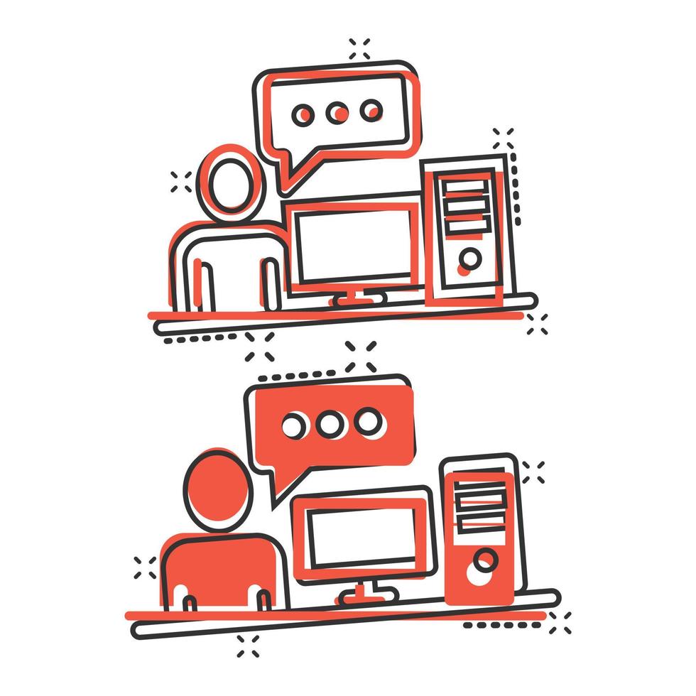 People with laptop computer icon in comic style. Pc user cartoon vector ...