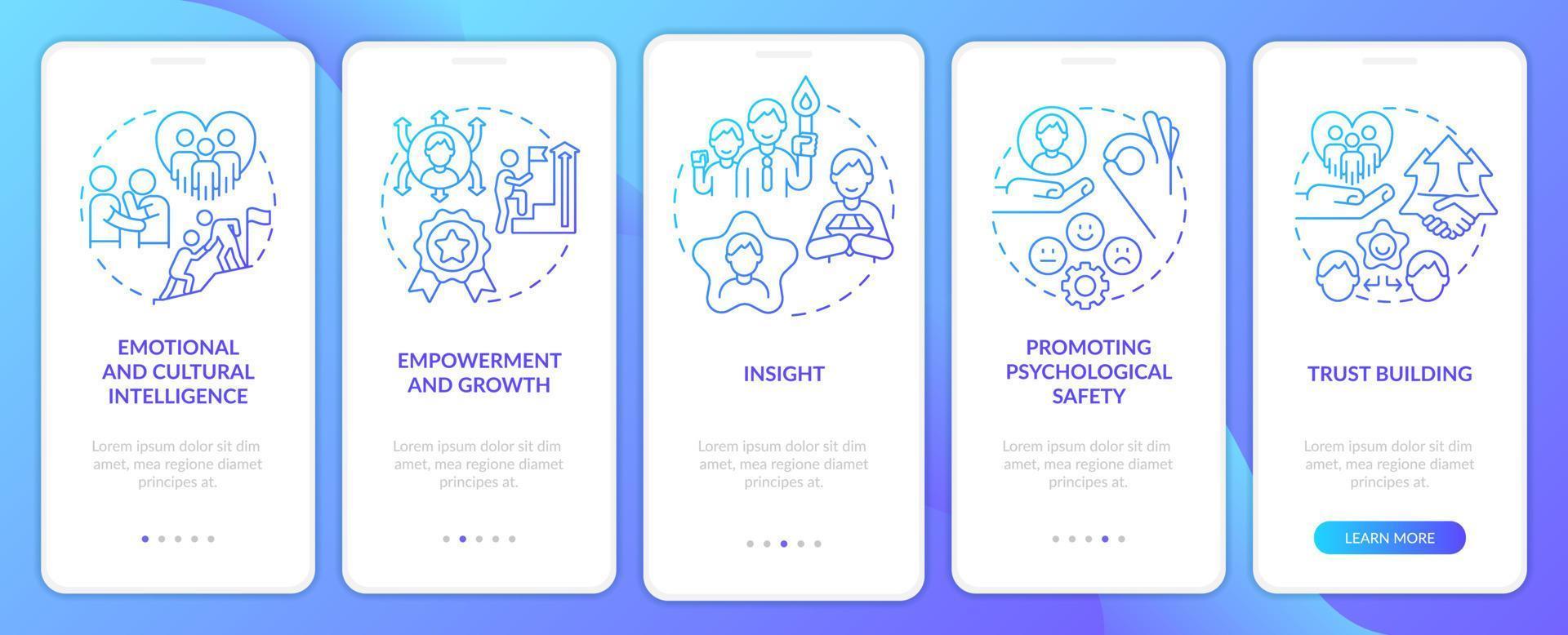 Traits of inclusive leaders blue gradient onboarding mobile app screen ... Traits of inclusive leaders blue gradient onboarding mobile app screen ...