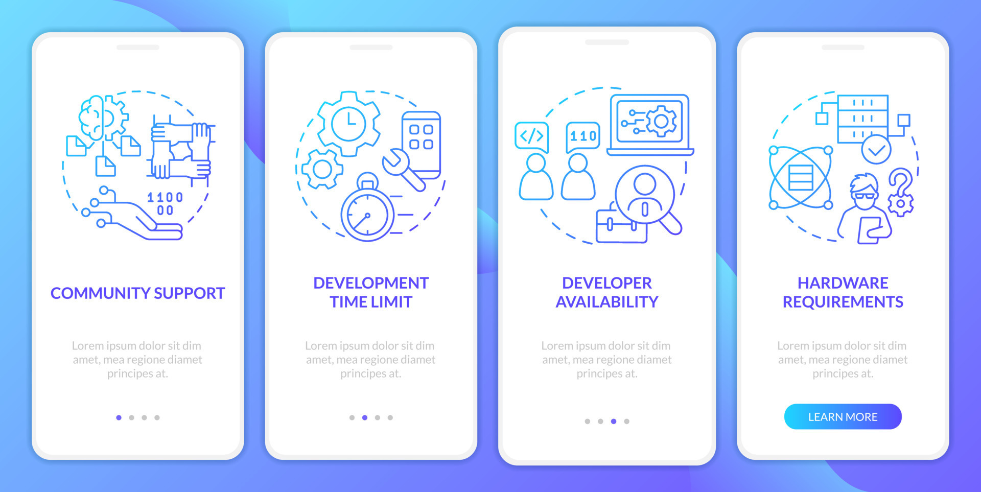 Programing Language Selection Criteria Blue Gradient Onboarding Mobile App Screen Walkthrough 4