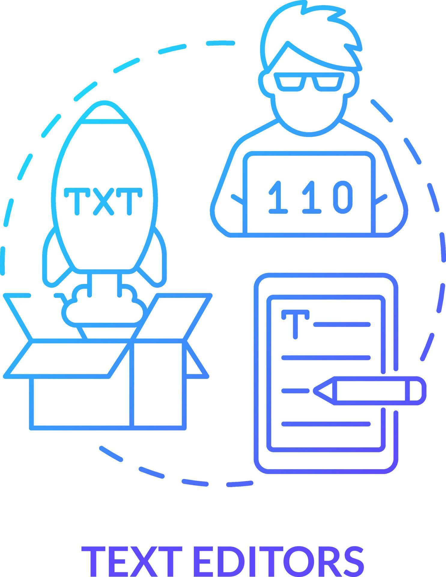 Text editors blue gradient concept icon. Code writing and editing instrument. Programming skill ...