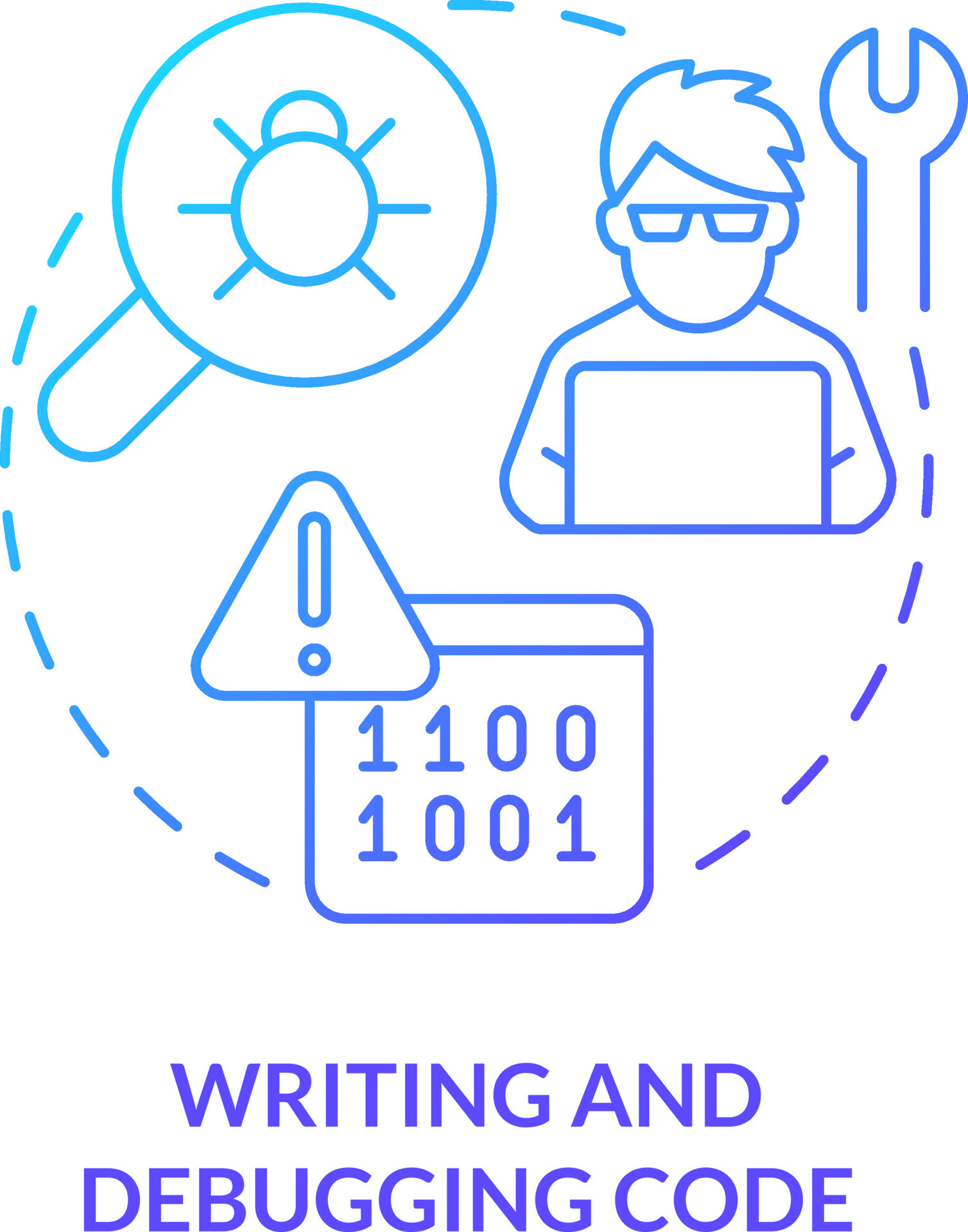 Writing And Debugging Code Blue Gradient Concept Icon Detect And Resolve Errors Programming