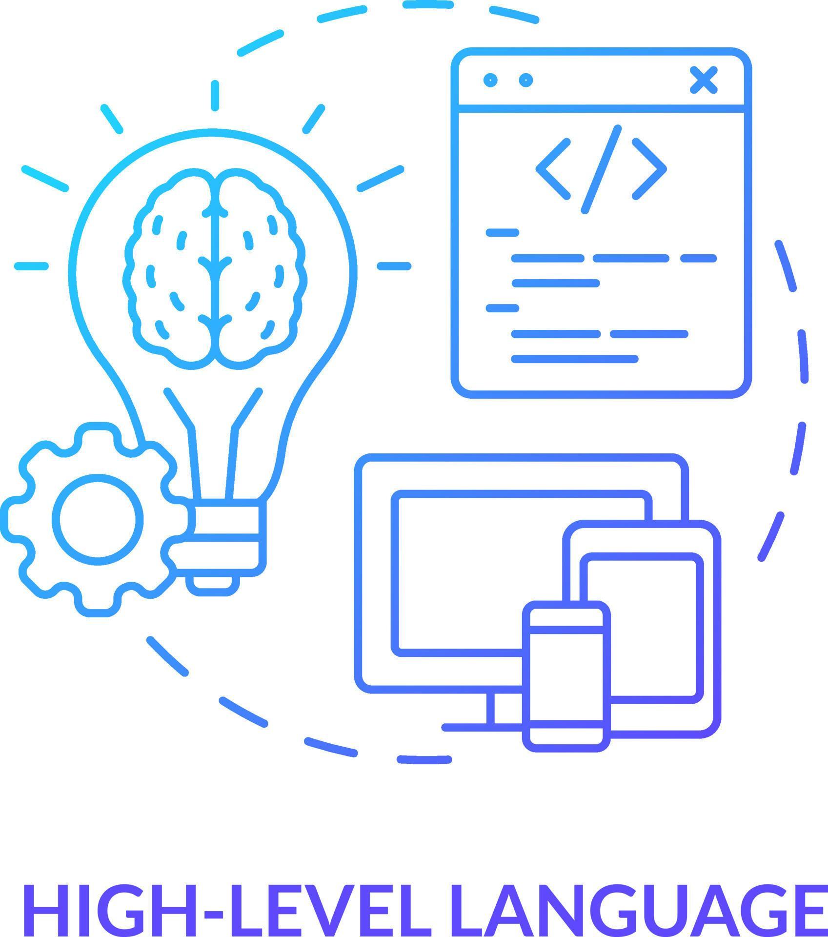 High level language blue gradient concept icon. Human friendly code ...